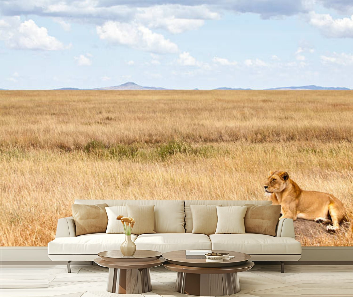 Peel and Stick Wallpaper Canvas Lioness Savannah Modern Art Wall Mural ...