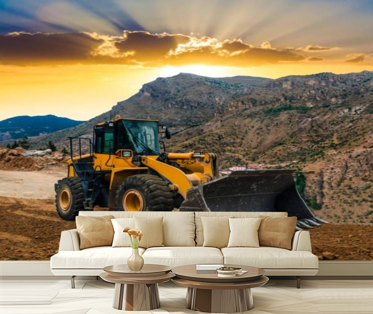 Peel and Stick Wallpaper Canvas Loader Excavator sunset Modern Art Wall ...