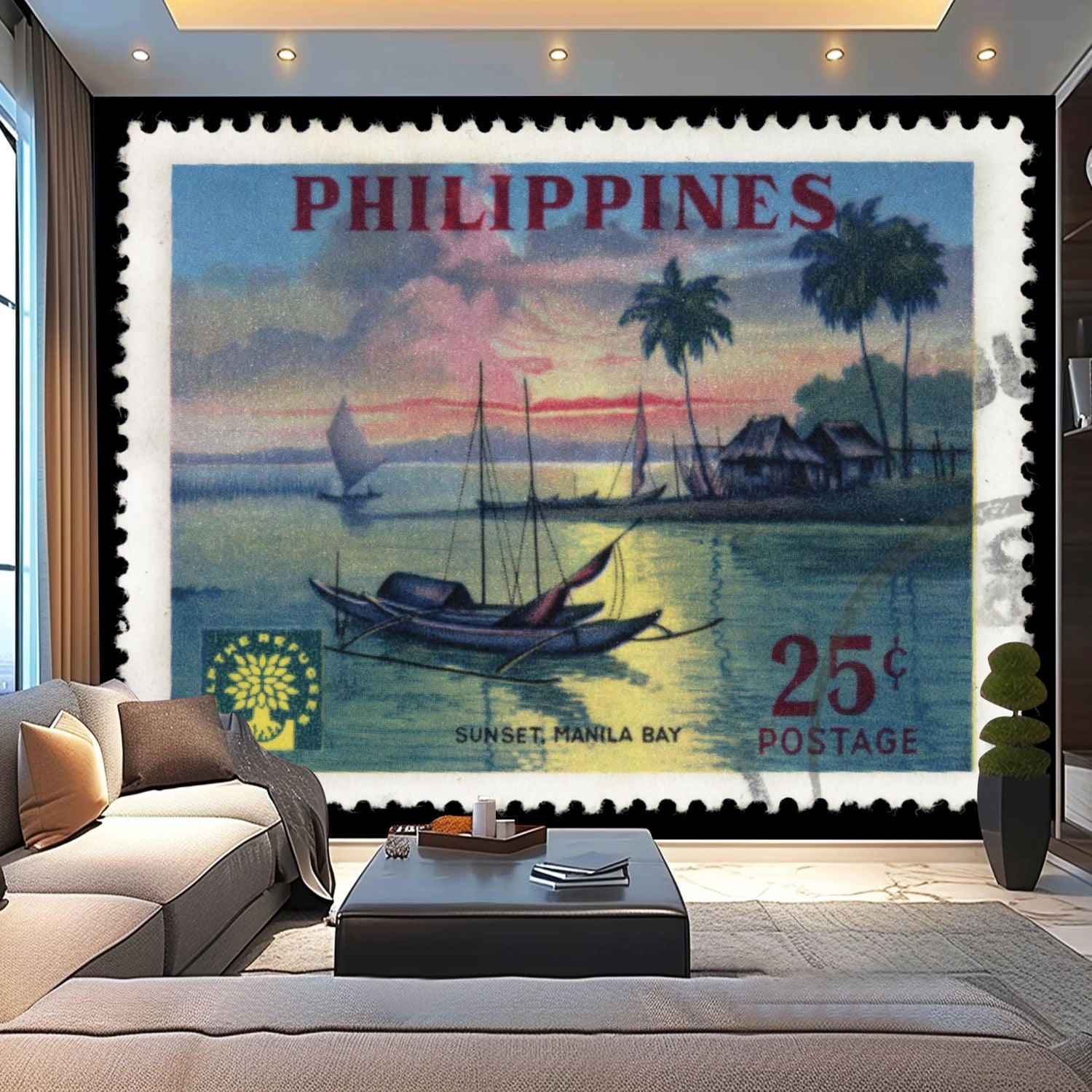 Peel and Stick Wallpaper Canvas Manila Bay Philippines postage stamp ...