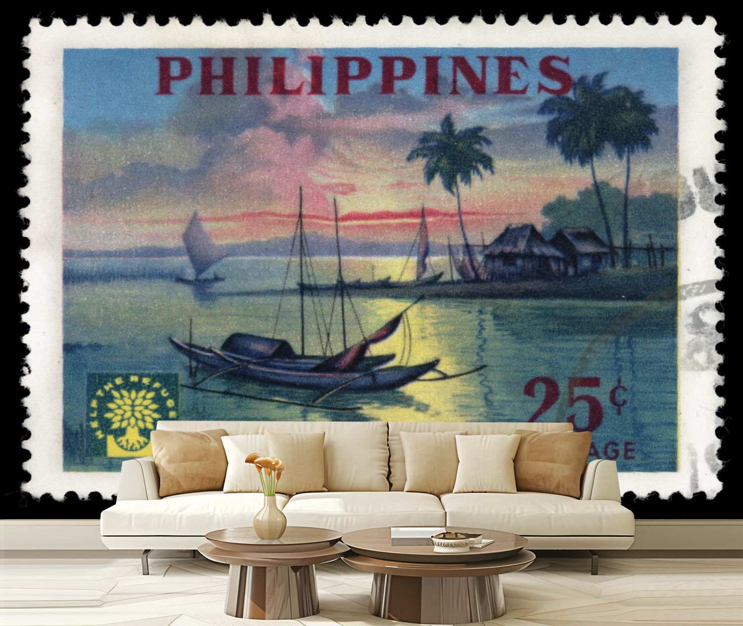 Peel and Stick Wallpaper Canvas Manila Bay Philippines postage stamp ...