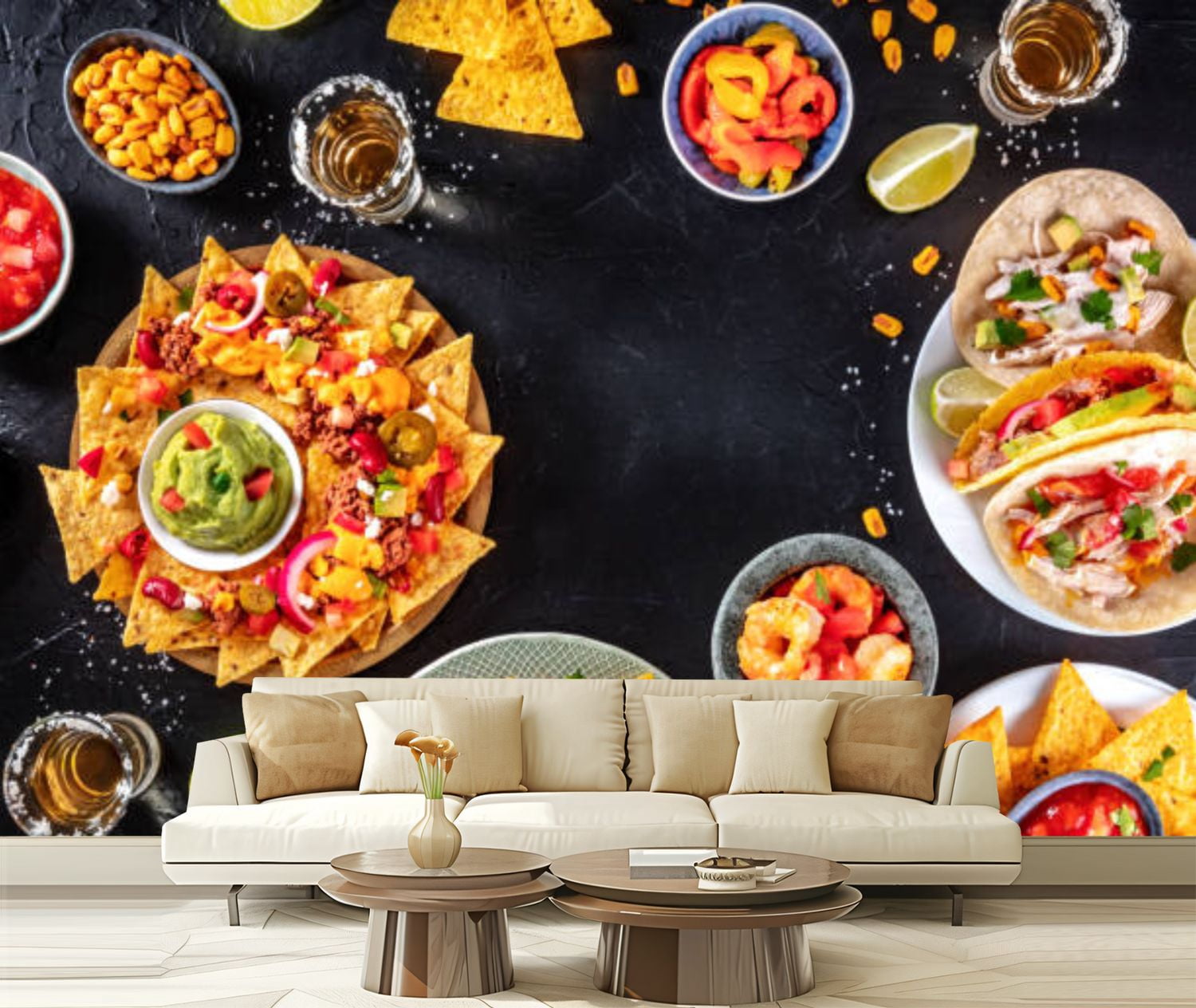 Peel and Stick Wallpaper Canvas Mexican food nachos tacos dips Modern ...