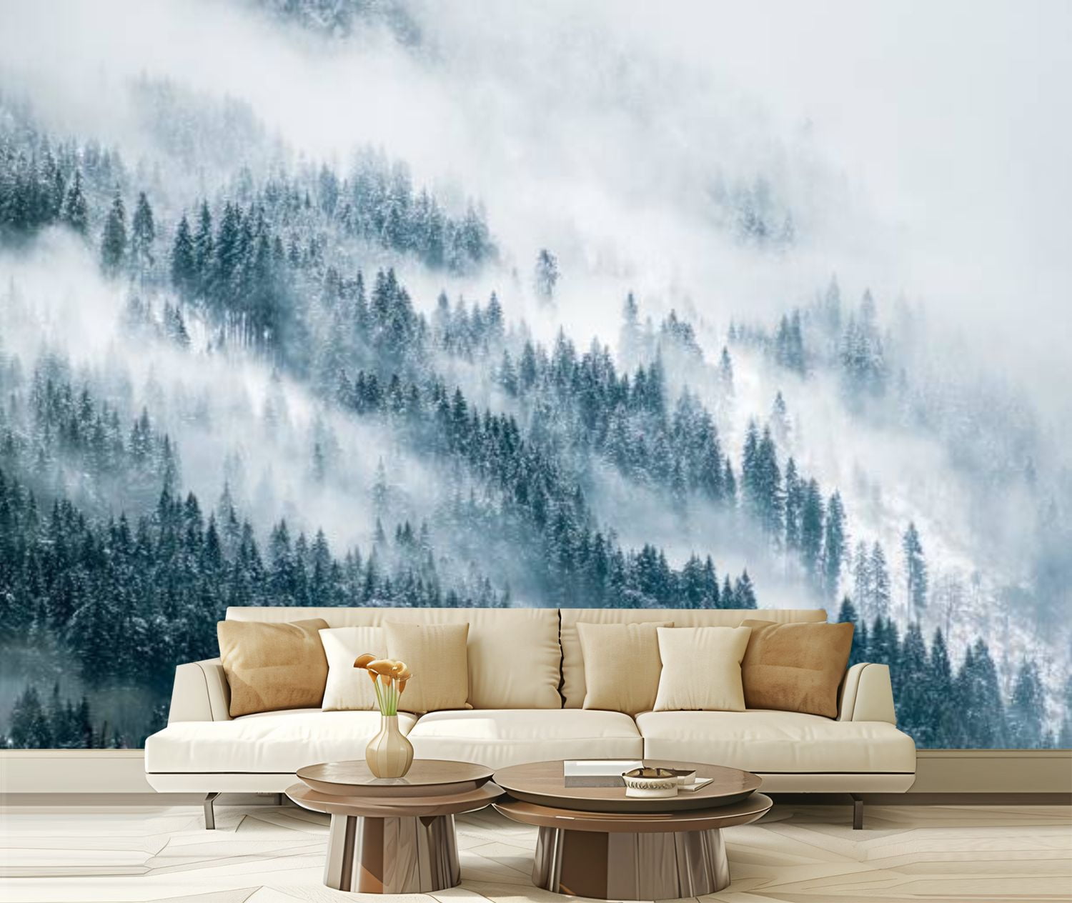 Peel and Stick Wallpaper Canvas Misty Mountains Modern Art Wall Mural ...