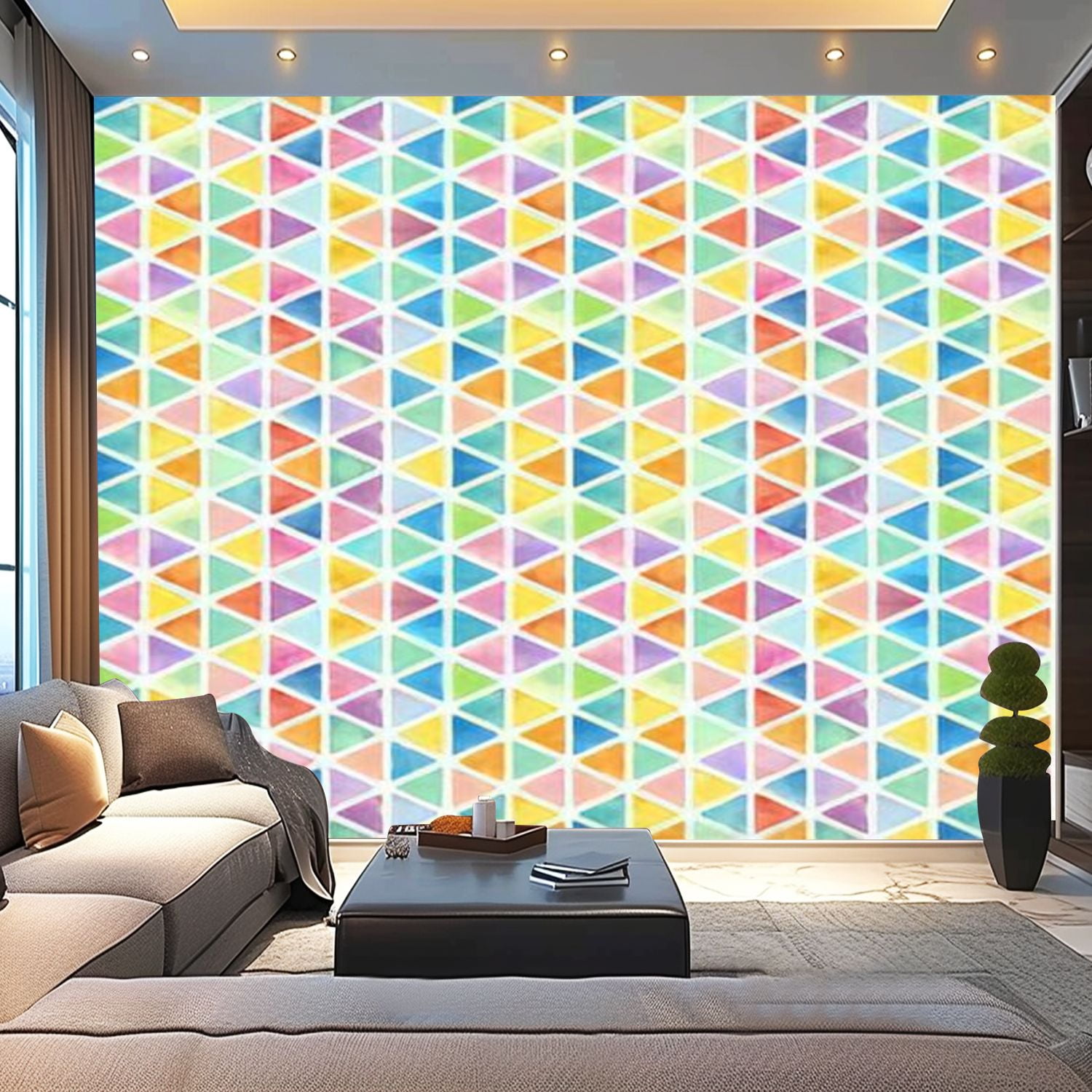 Peel and Stick Wallpaper Canvas Mosaic rainbow polygonal watercolor triangles Modern Art Wall ...