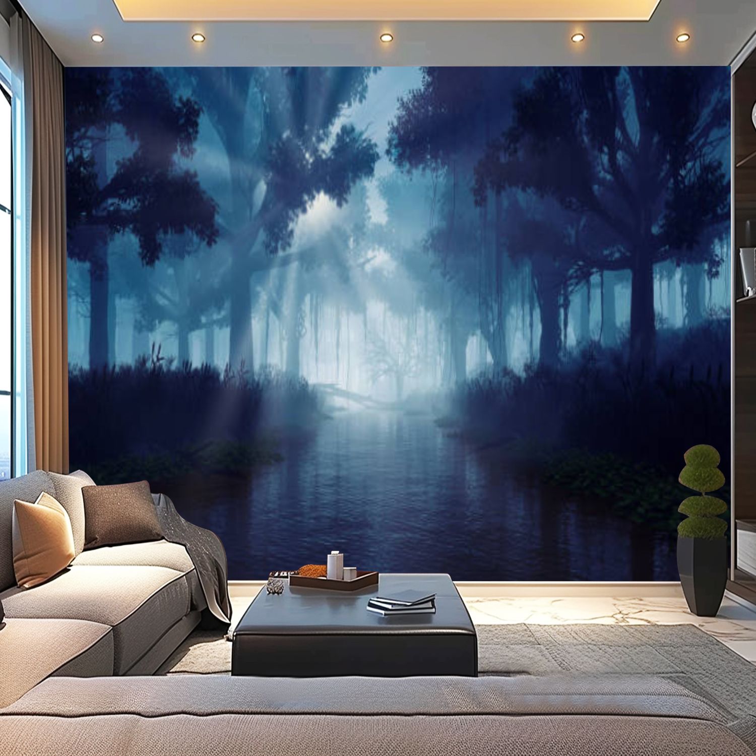 Peel and Stick Wallpaper Canvas Mysterious night forest landscape calm ...