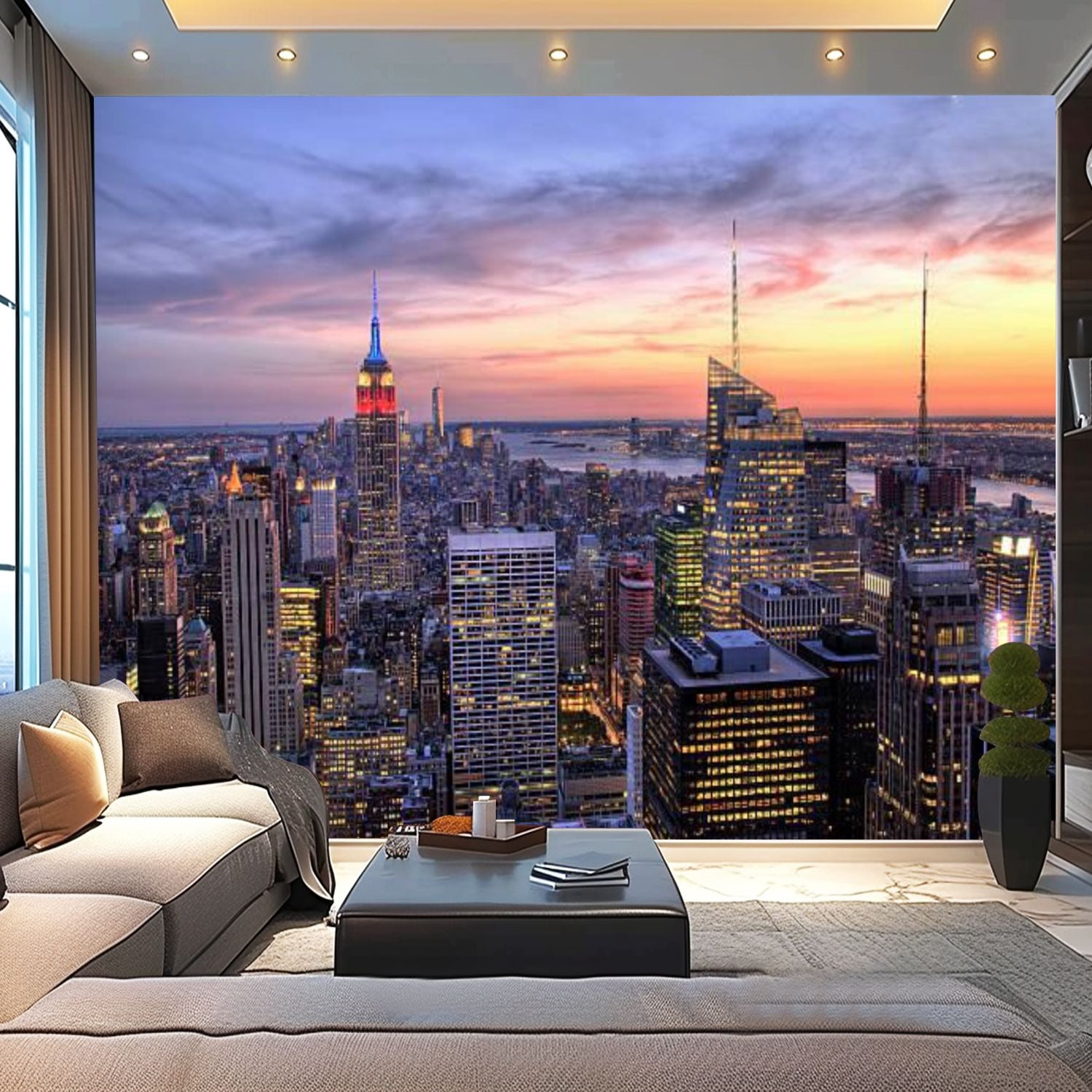Peel and Stick Wallpaper Canvas New York City Midtown Dusk Modern Art ...