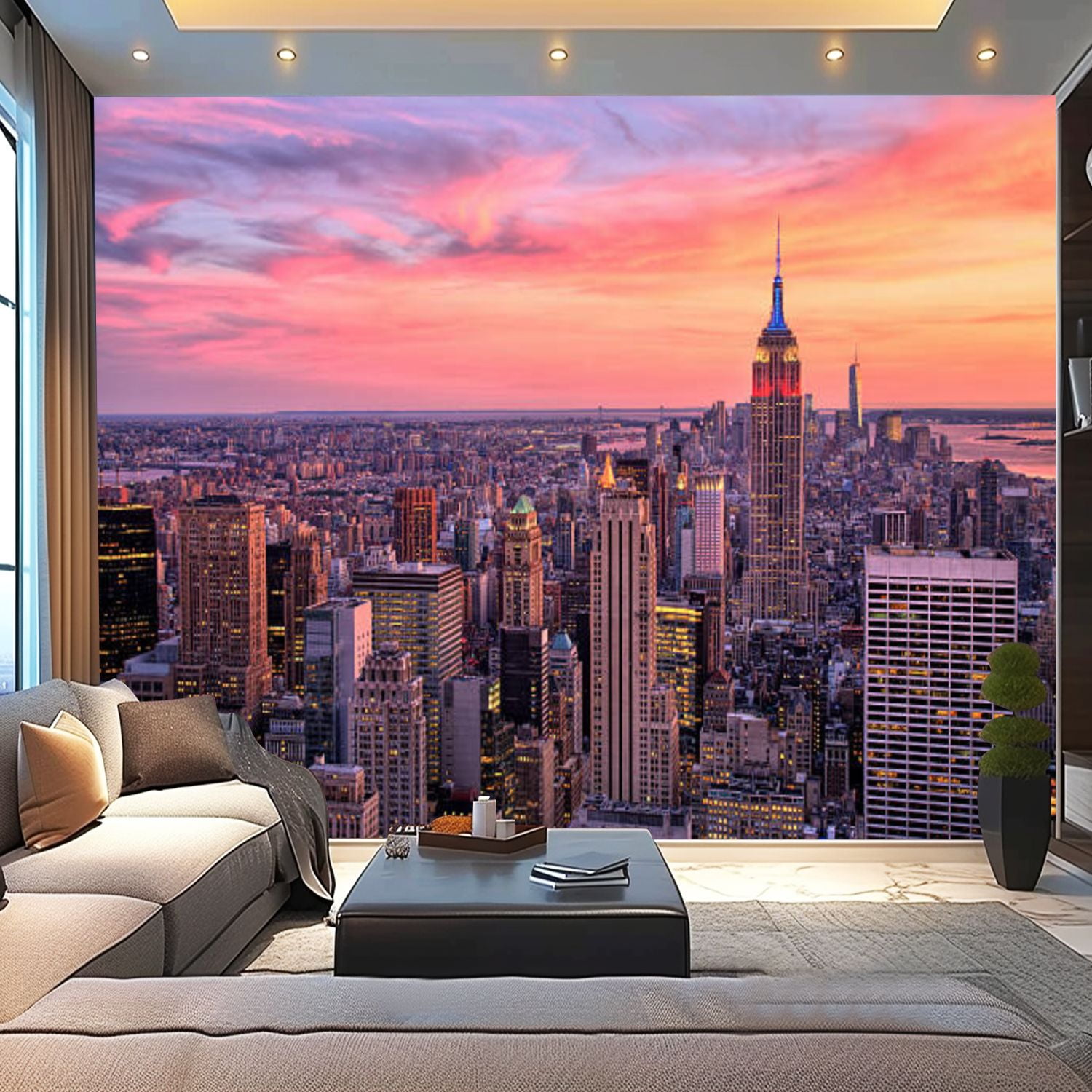 Peel and Stick Wallpaper Canvas New York City Midtown Sunset Modern Art Wall Mural Decor Self ...