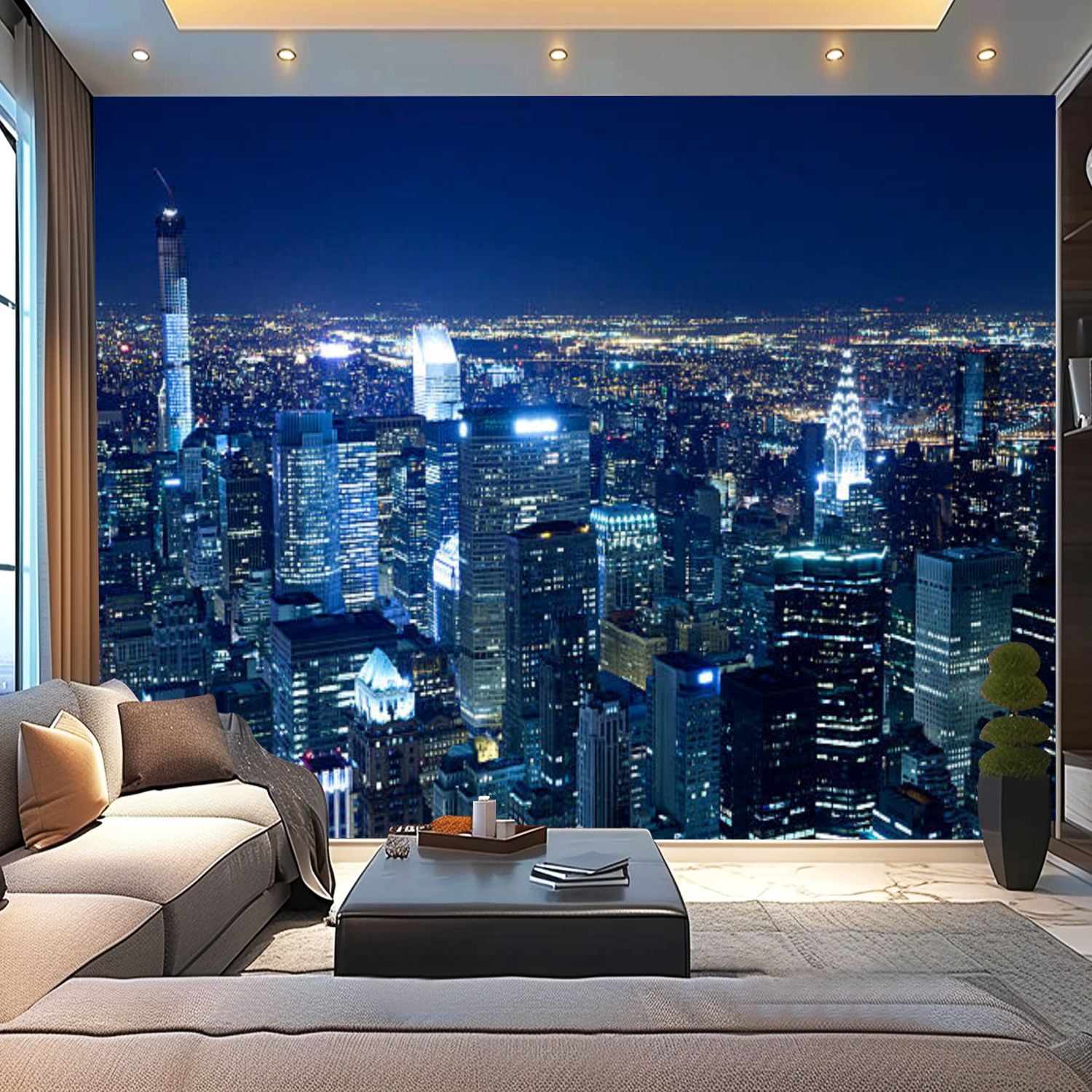 Peel and Stick Wallpaper Canvas New York City skyline aerial view night ...