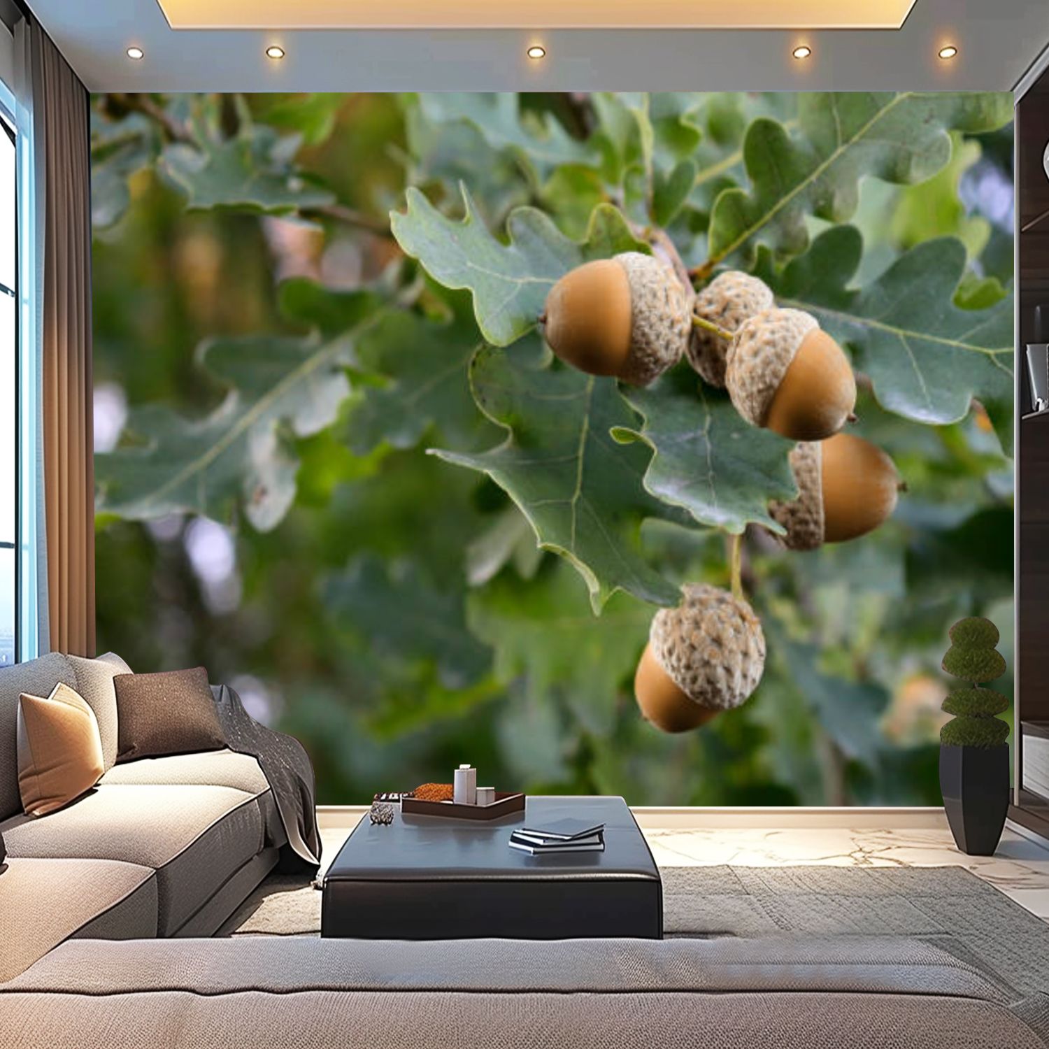 Peel and Stick Wallpaper Canvas Oak acorn Modern Art Wall Mural Decor ...