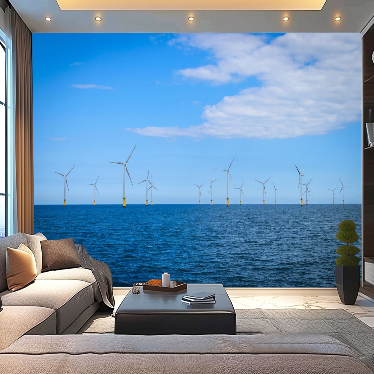 Peel and Stick Wallpaper Canvas Offshore Wind Turbine Windfarm Modern ...