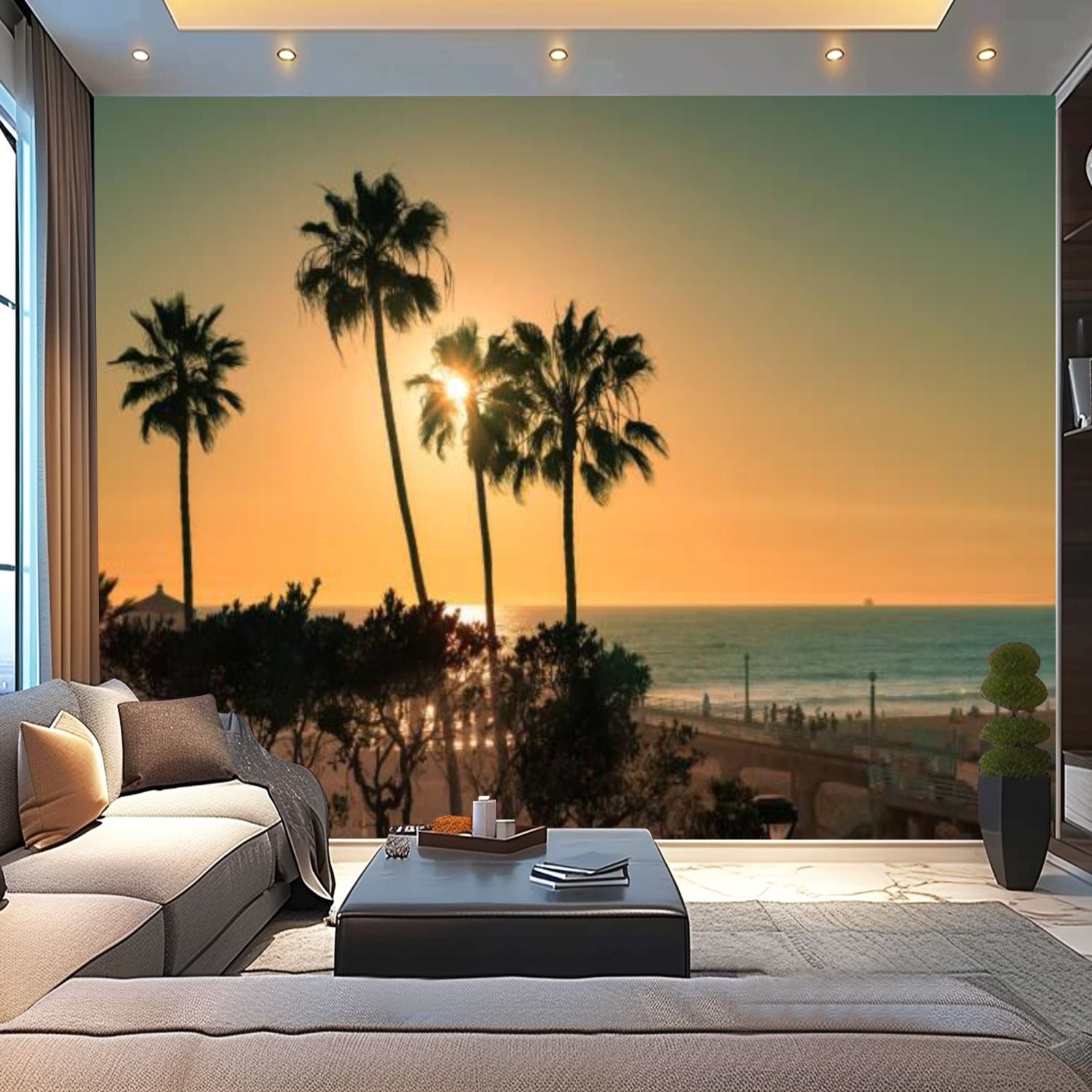 Peel and Stick Wallpaper Canvas Palm trees sunset Beach Los Angeles ...
