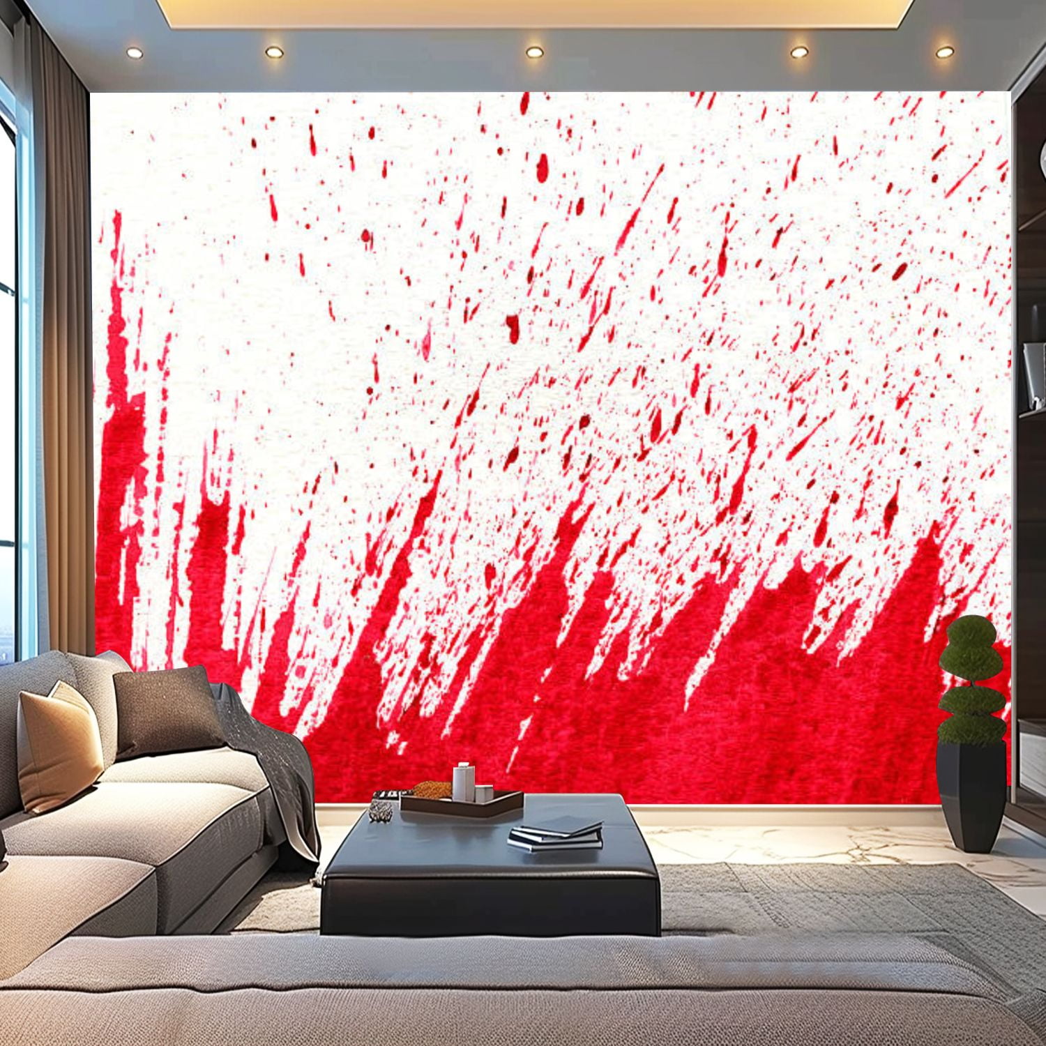 Peel and Stick Wallpaper Canvas Red Ink Spots White Paper Modern Art ...