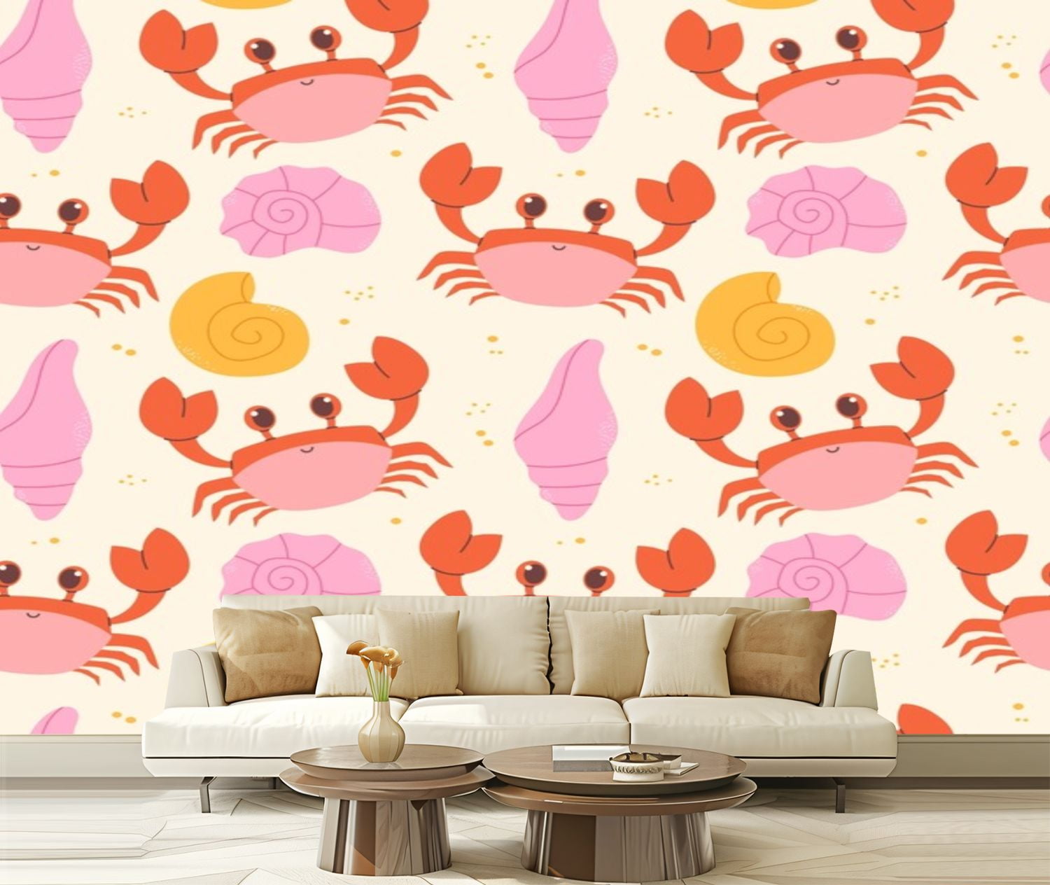 Peel and Stick Wallpaper Canvas Seamless hand drawn crabs shells Modern ...
