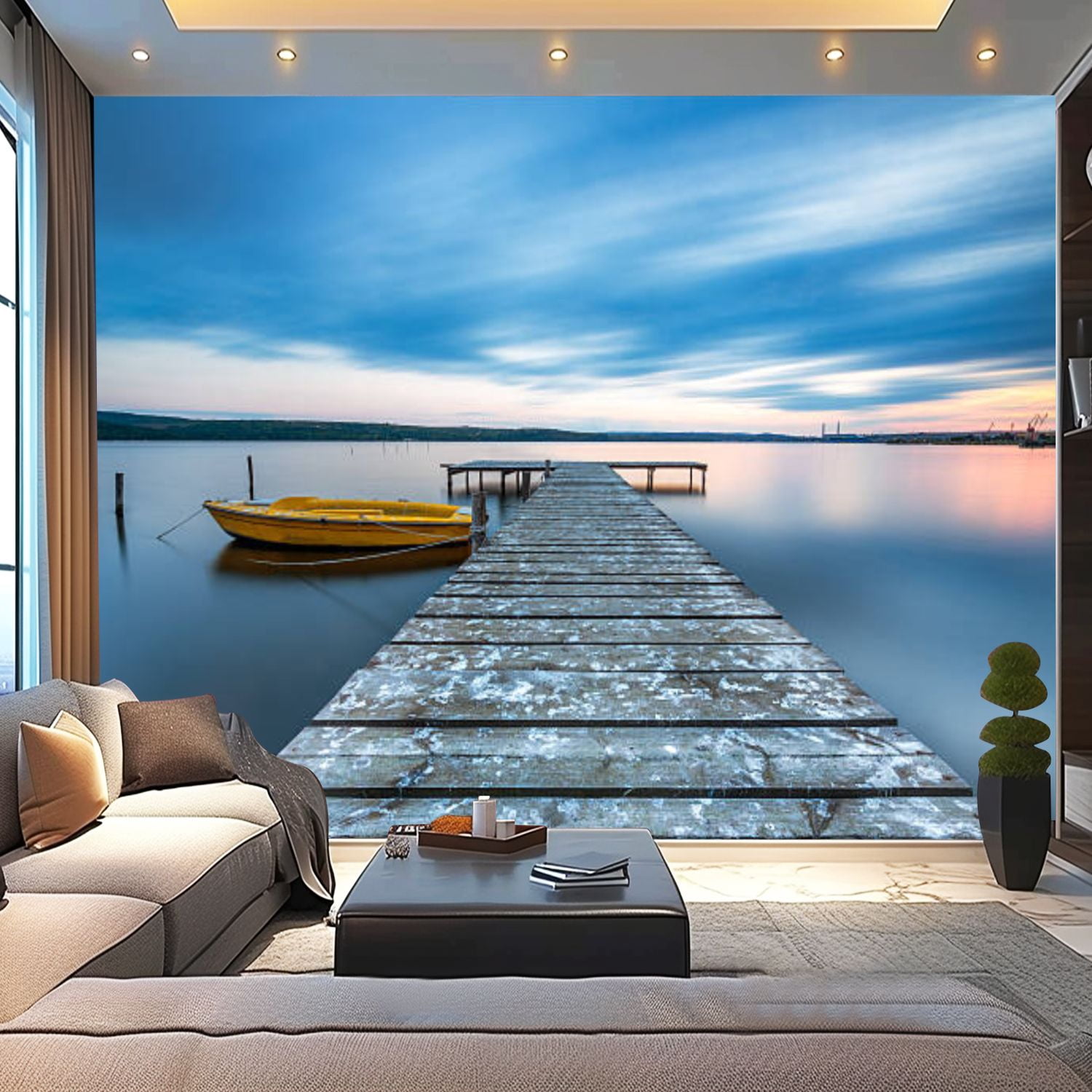 Peel and Stick Wallpaper Canvas Small Dock Boat lake Modern Art Wall ...