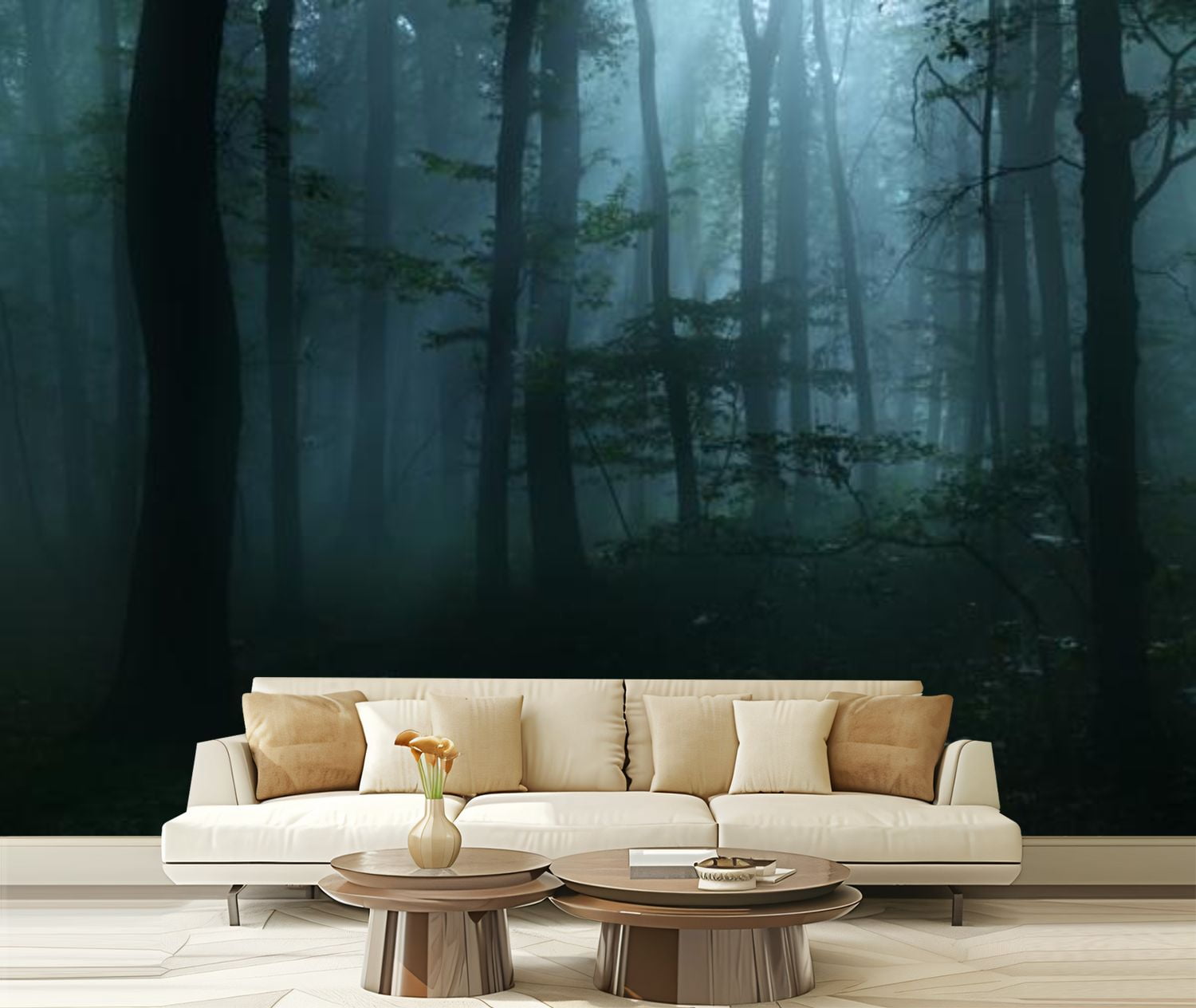 Peel and Stick Wallpaper Canvas Spooky Dark Forest Night Moonlight ...