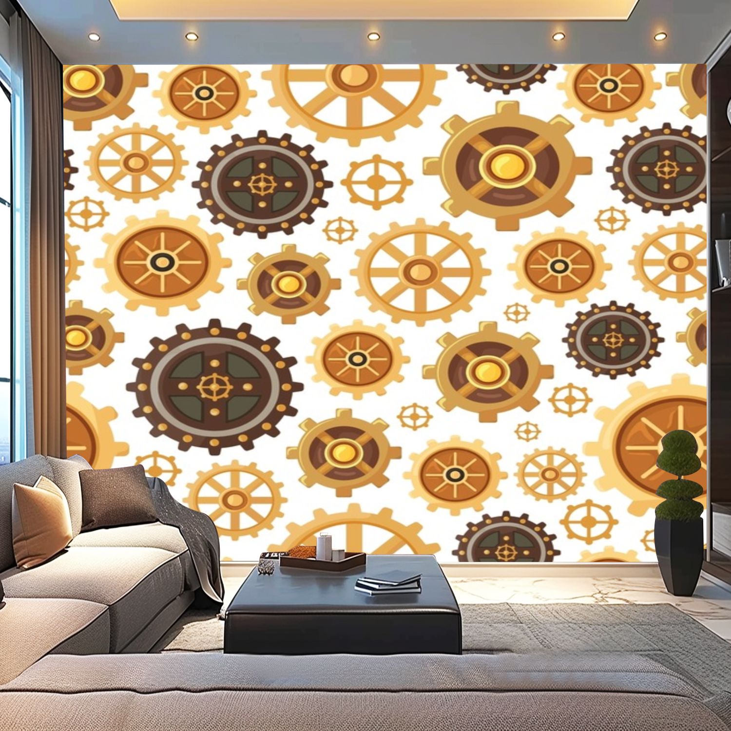 Peel and Stick Wallpaper Canvas Steampunk gear seamless Flat clipart ...