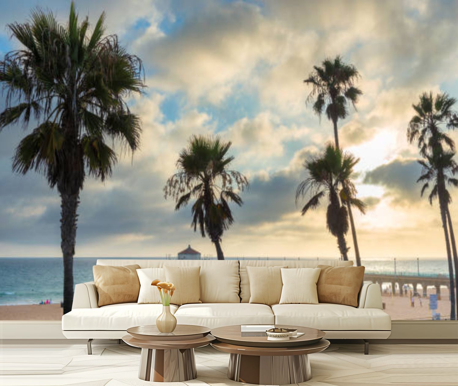 Peel and Stick Wallpaper Canvas Sunset Beach pier Modern Art Wall Mural ...