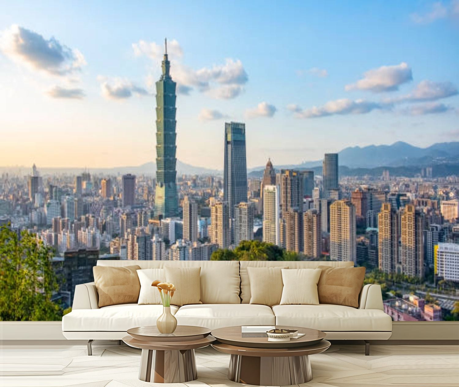 Peel and Stick Wallpaper Canvas Taipei city panorama Taiwan Modern Art ...