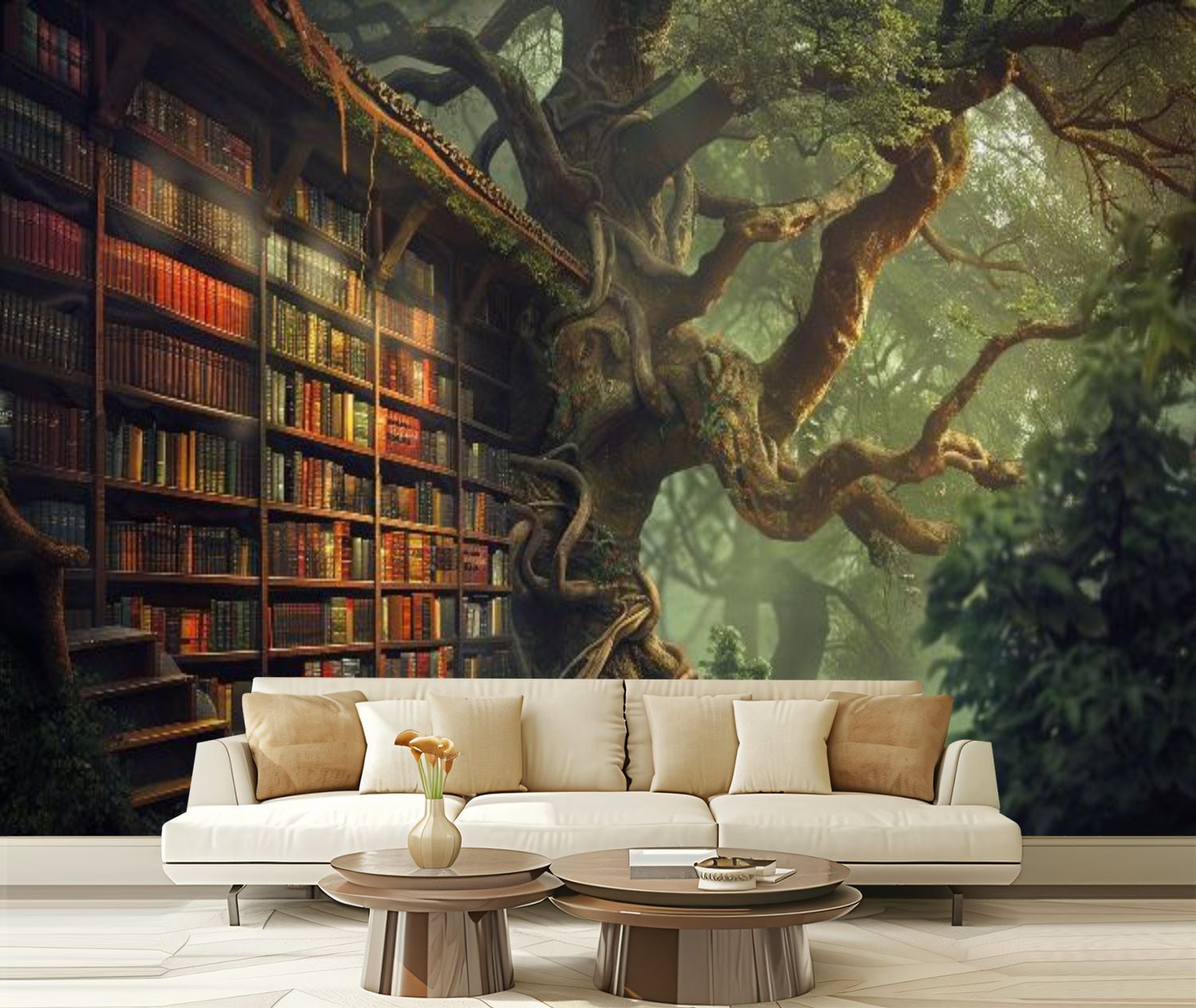 Peel and Stick Wallpaper Canvas Timber Shelves Forest Library Adventure ...