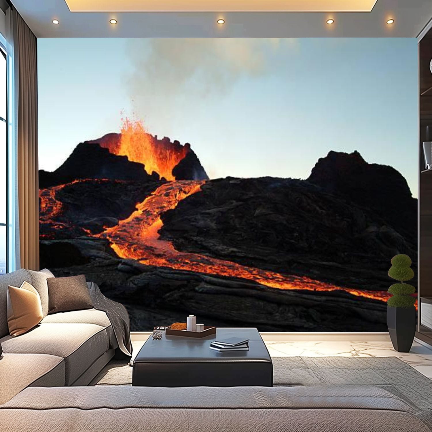 Peel and Stick Wallpaper Canvas Volcano eruption Modern Art Wall Mural ...