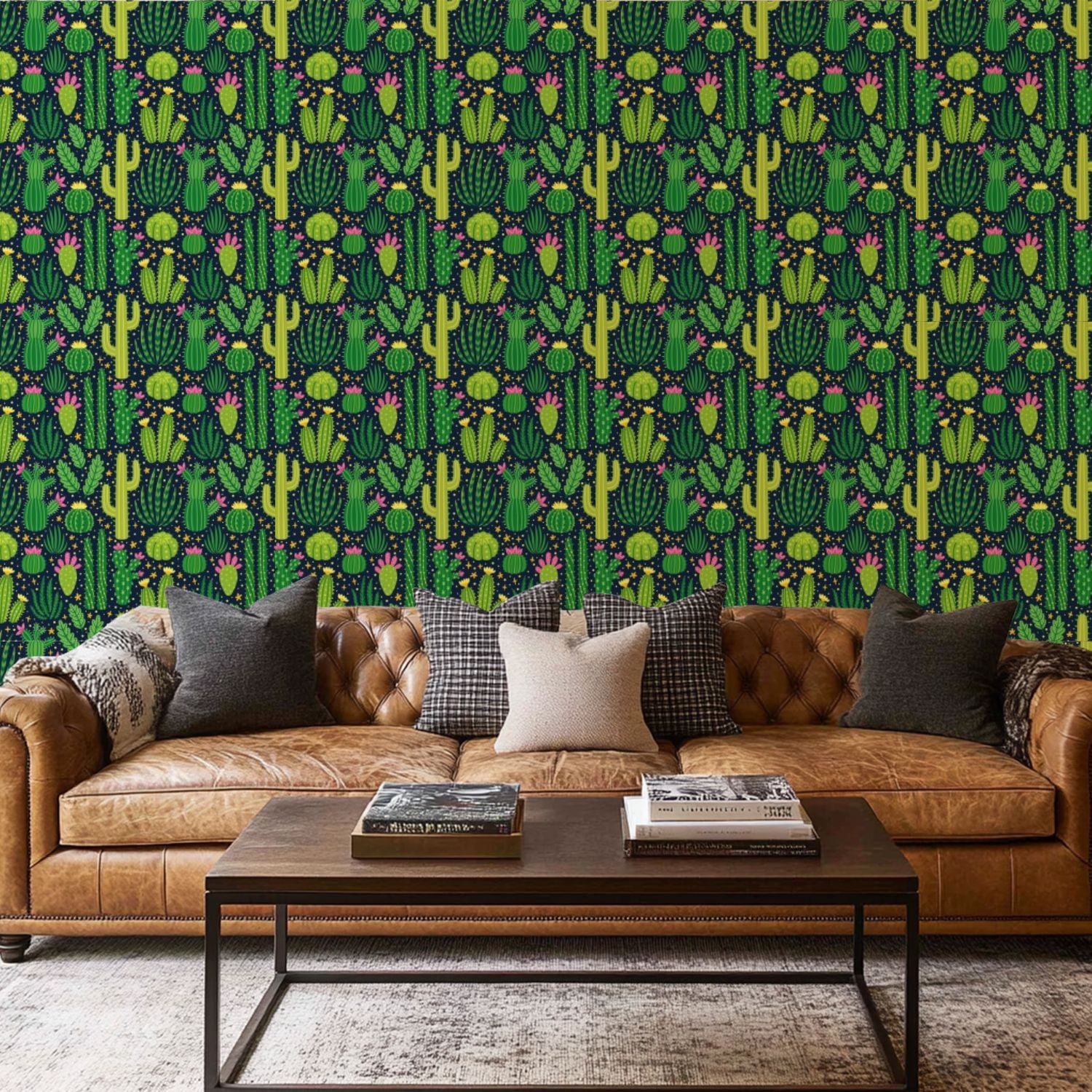 Peel and Stick Wallpaper Canvas Wallpaper seamless different cactus ...