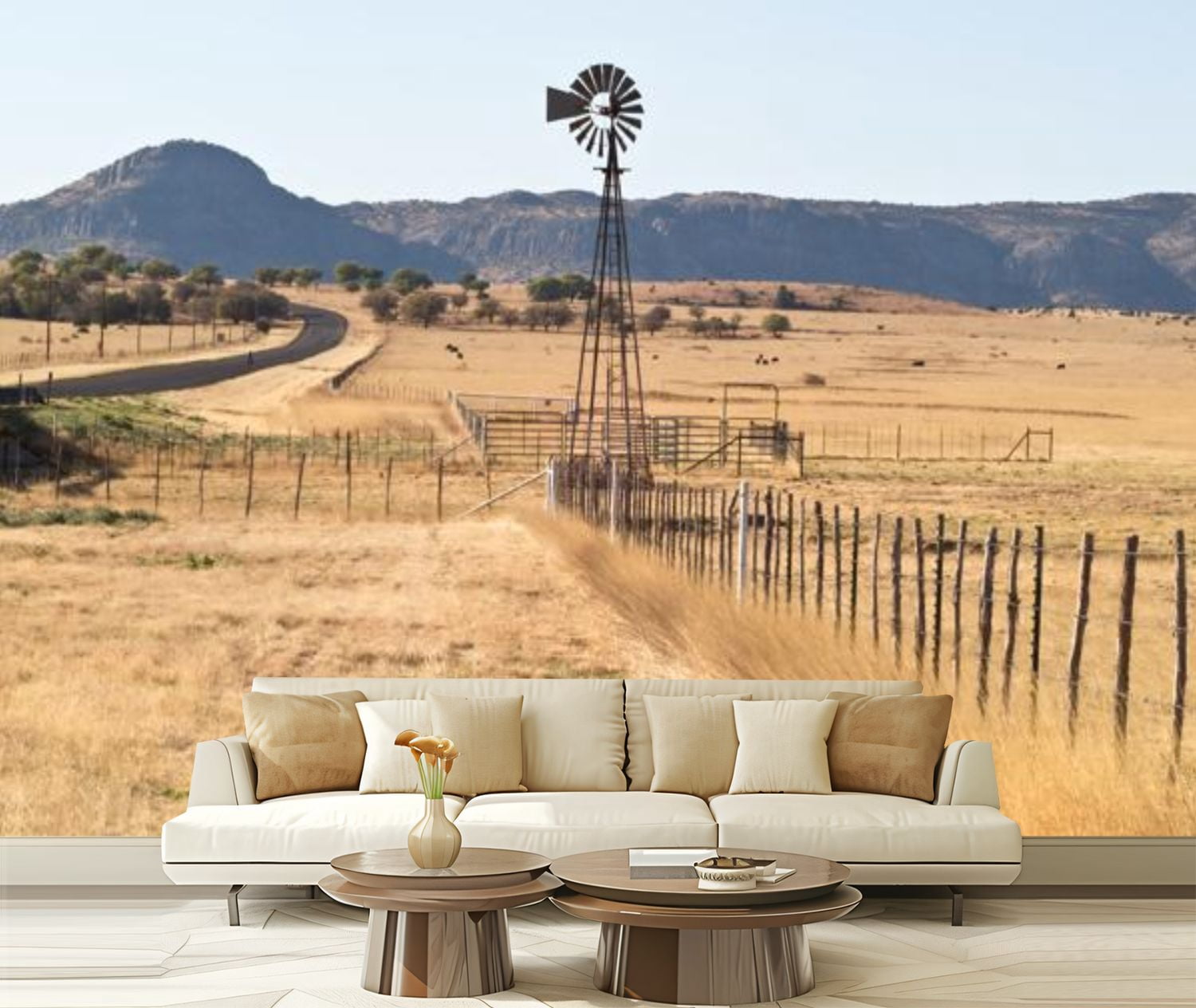 Peel and Stick Wallpaper Canvas West Texas Ranch Windmill Modern Art ...