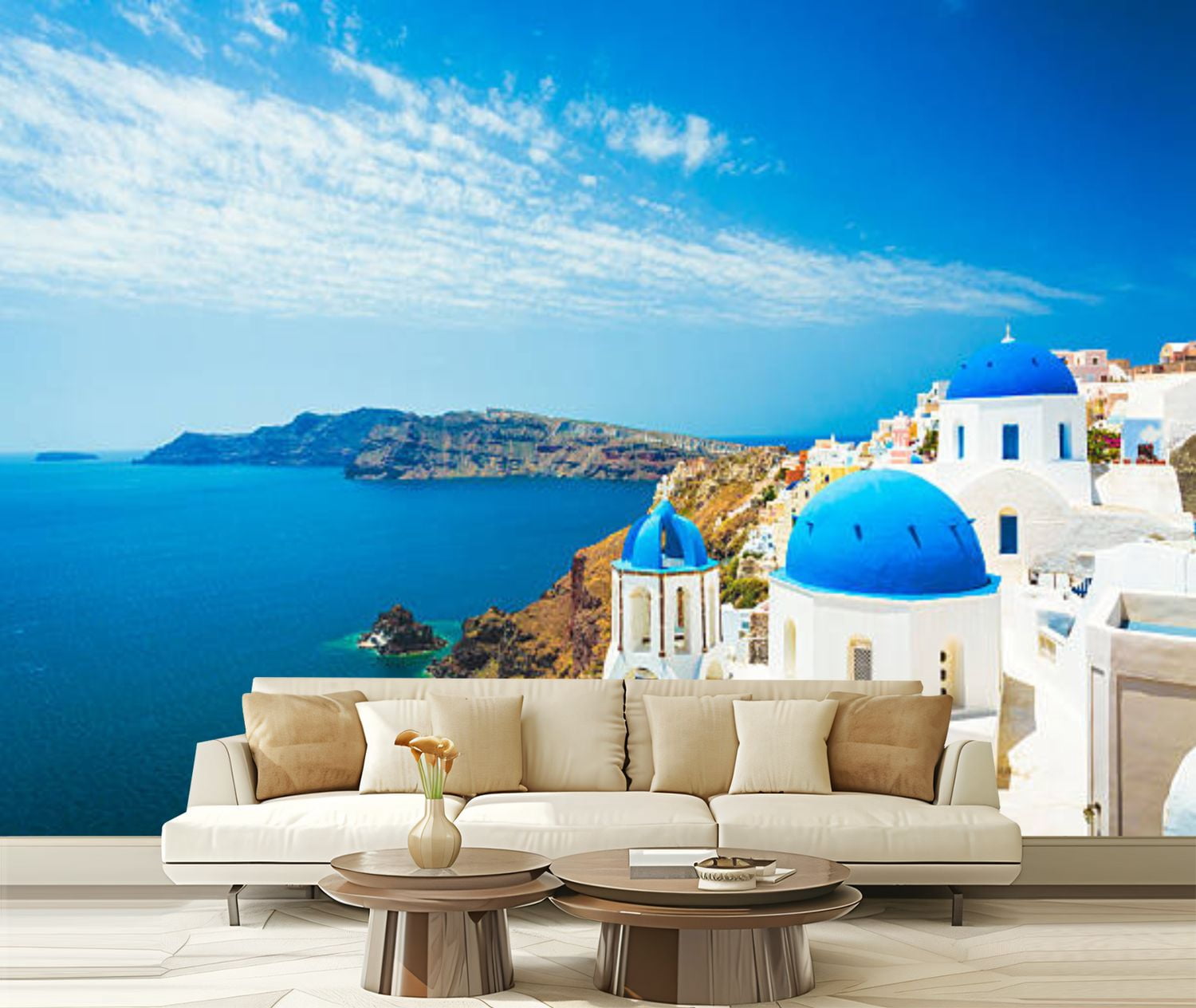Peel and Stick Wallpaper Canvas White church Oia town Santorini island ...
