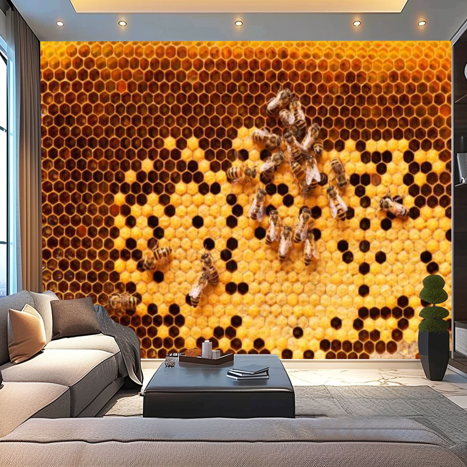 Peel and Stick Wallpaper Canvas bees working honeycomb animal geometric ...