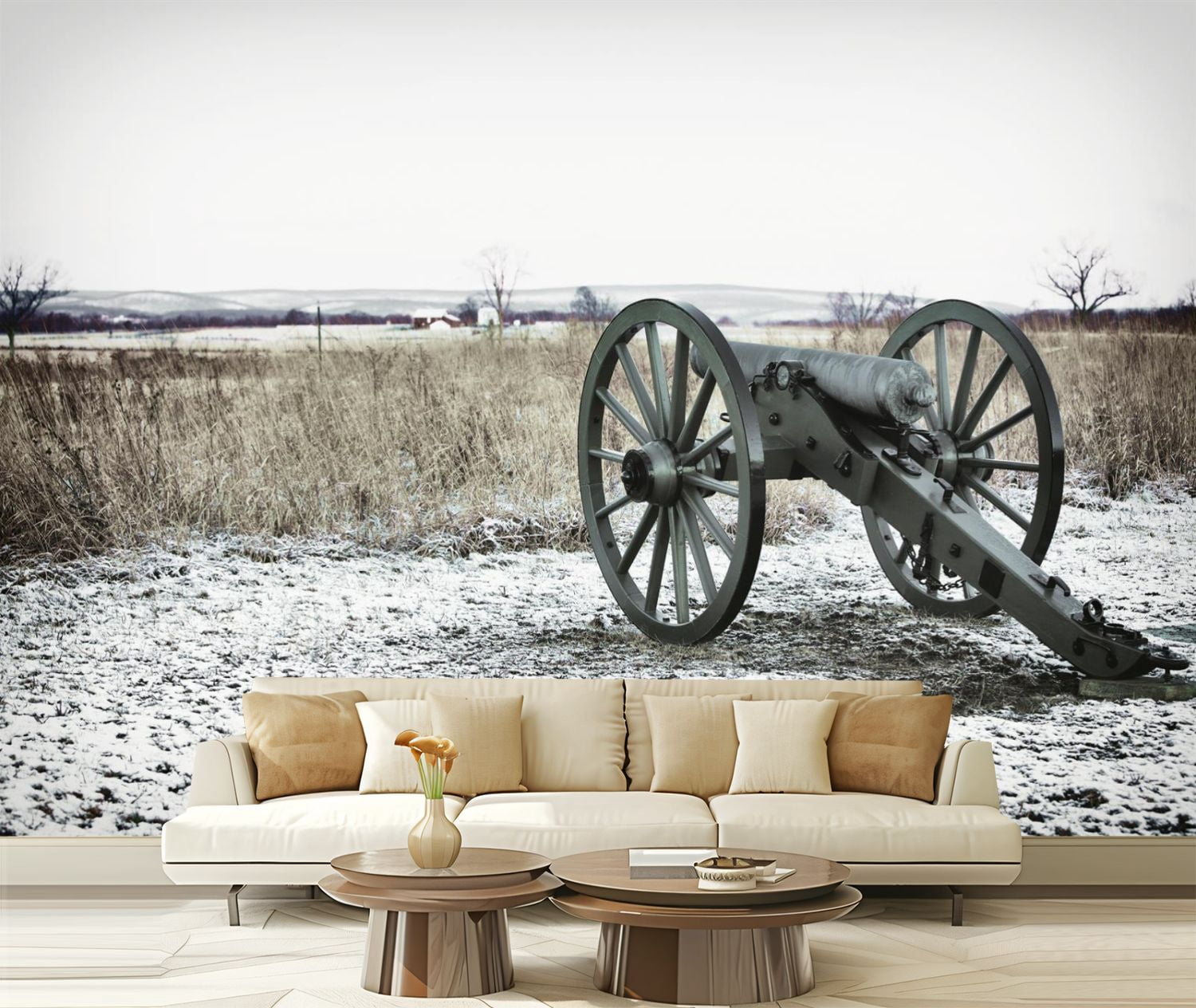Peel and Stick Wallpaper Canvas cannon distant farm gettysburg Modern ...