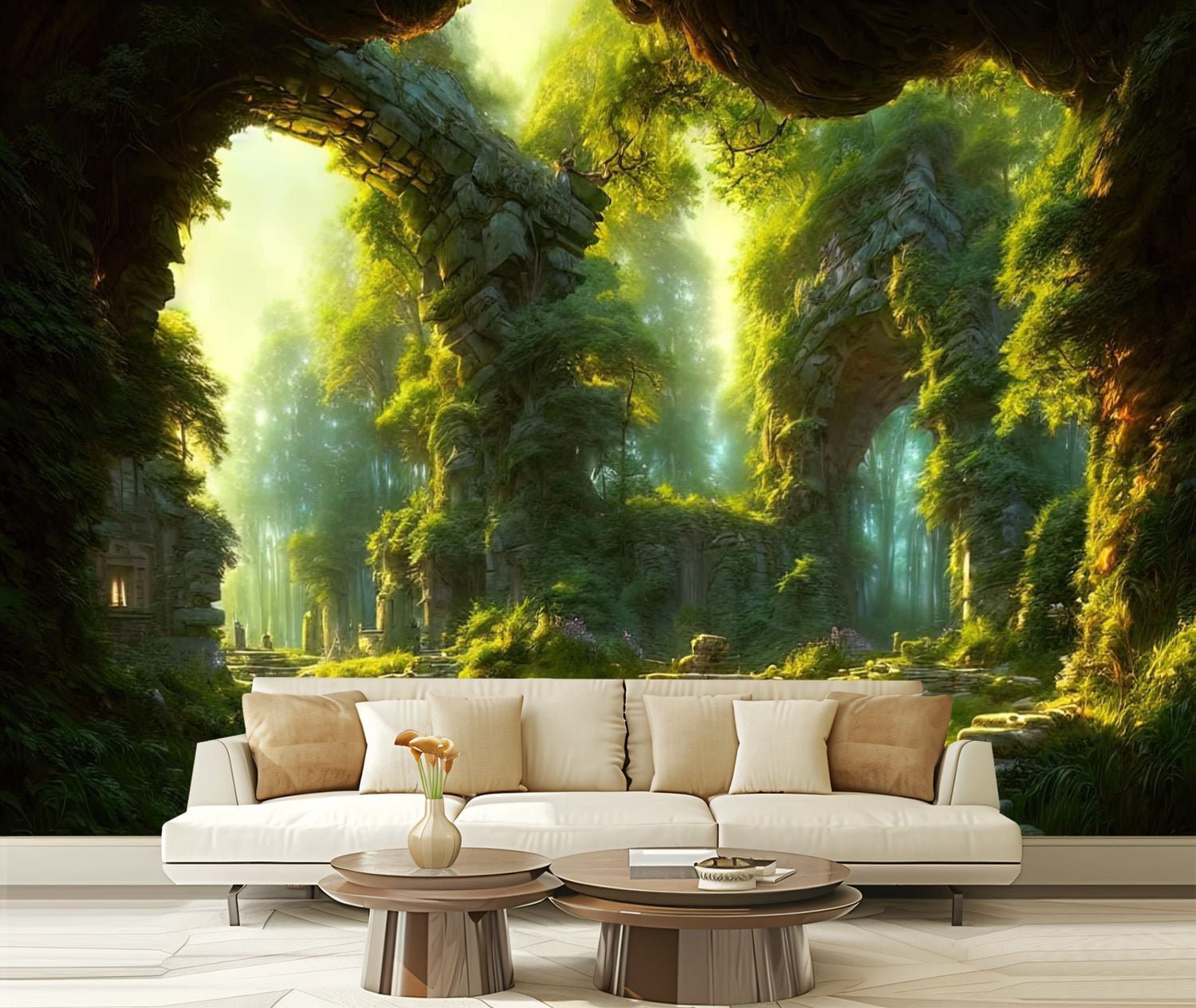 Peel and Stick Wallpaper Canvas landscape ruins bizarre vegetation ...