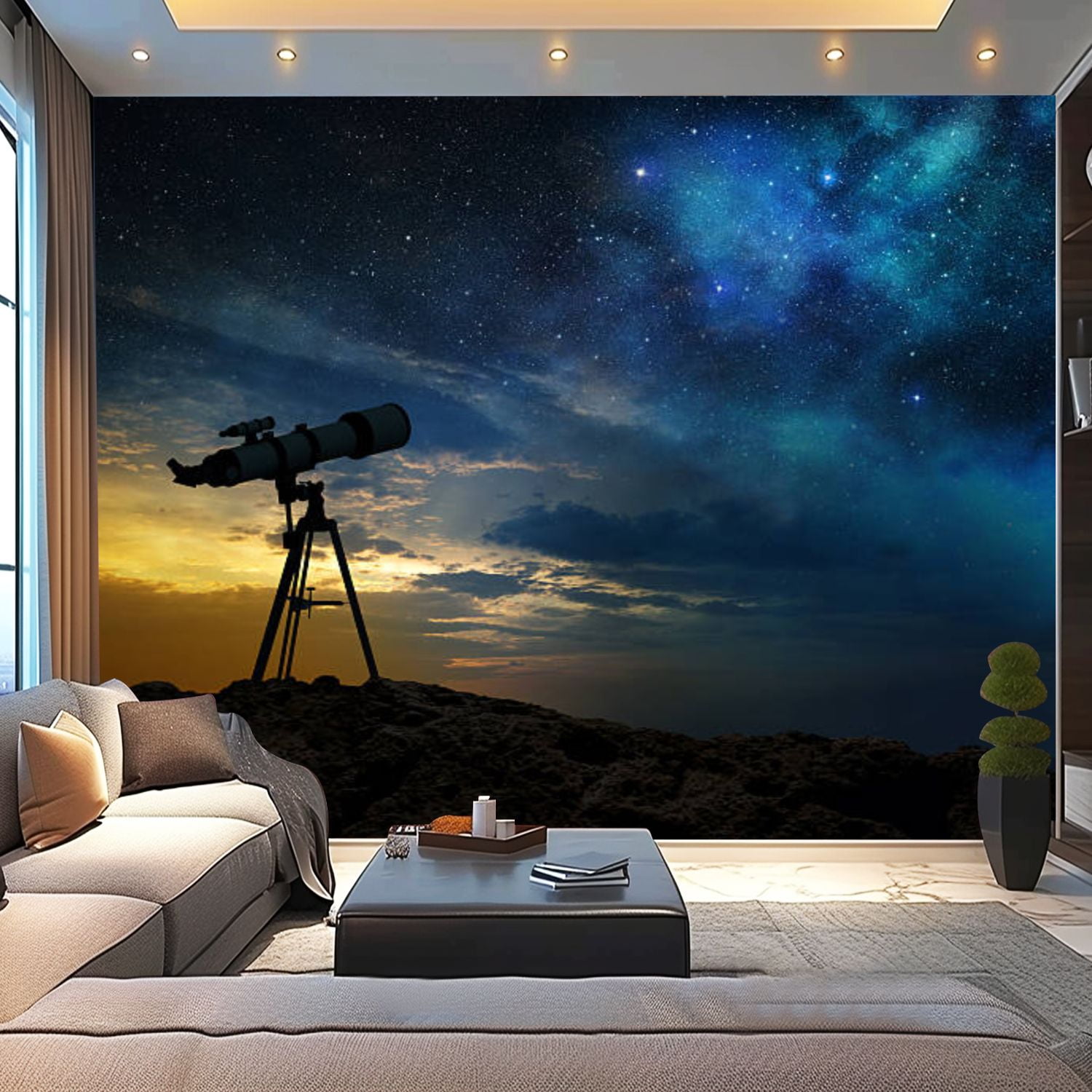 Peel and Stick Wallpaper Canvas milky way dawn silhouette telescope ...