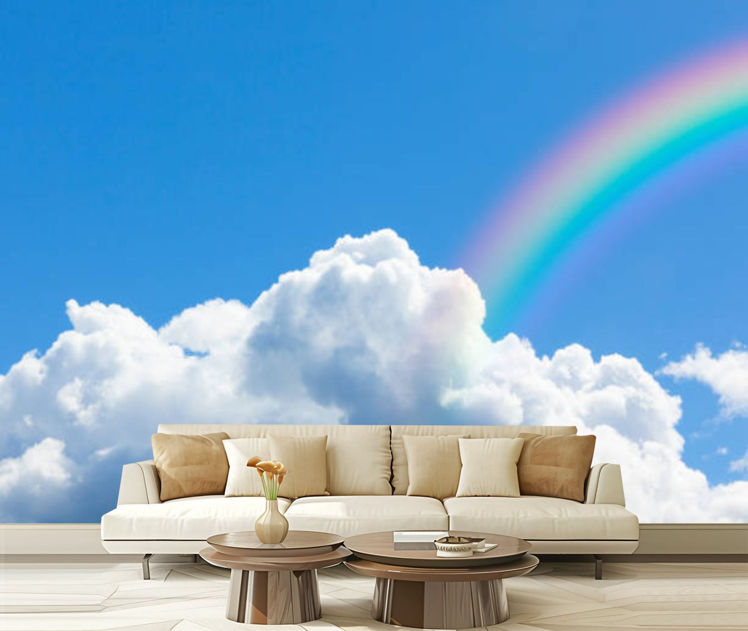 Peel and Stick Wallpaper Canvas rainbow blue sky Modern Art Wall Mural ...