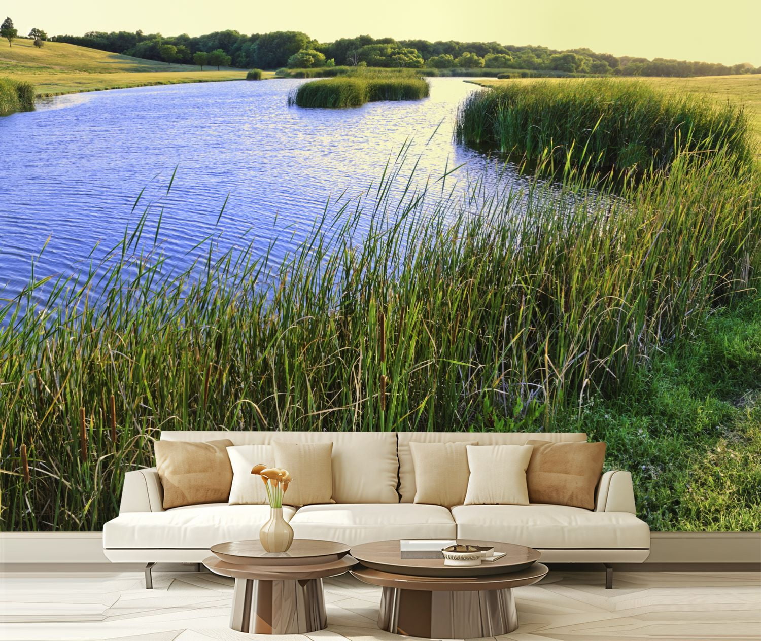 Peel and Stick Wallpaper Canvas summer lake cattails Modern Art Wall ...