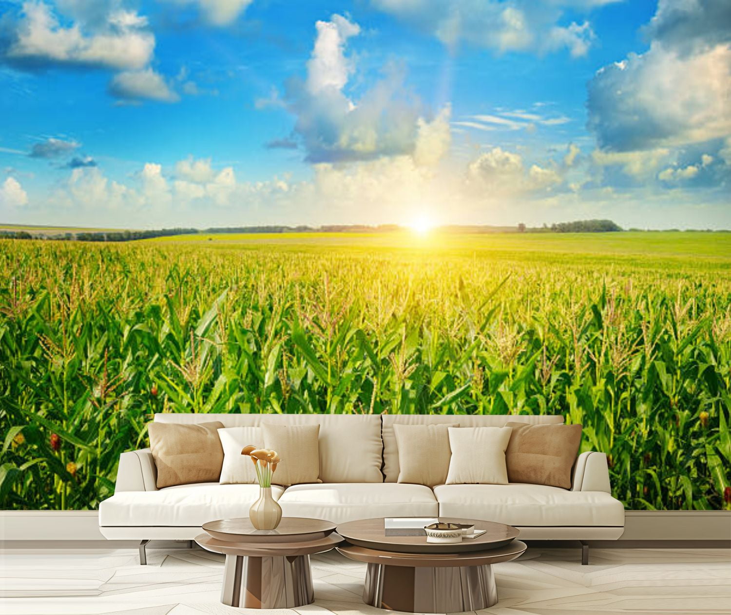 Peel and Stick Wallpaper Canvas sunrise corn field Modern Art Wall ...