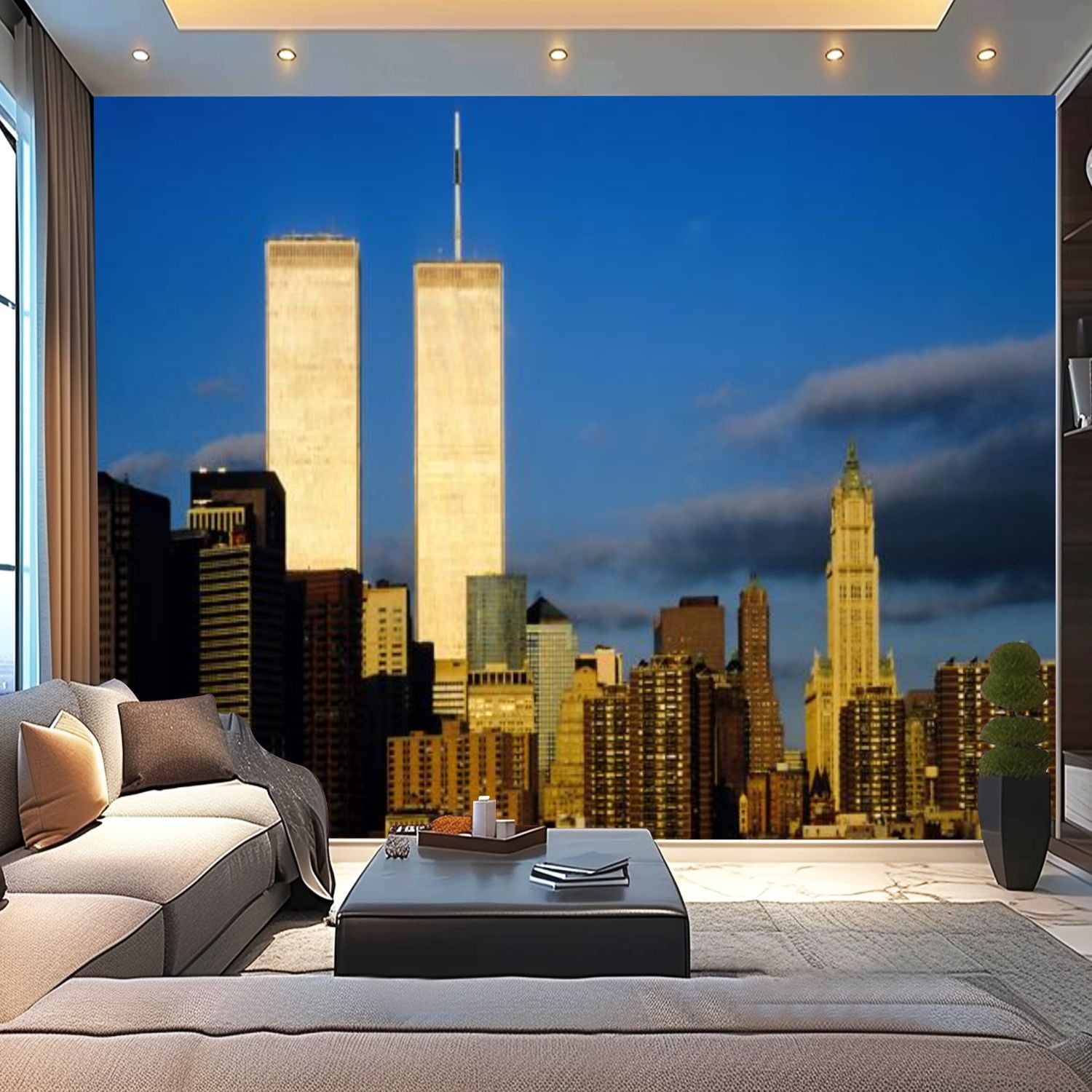 Peel and Stick Wallpaper Canvas twin towers sunset Modern Art Wall ...