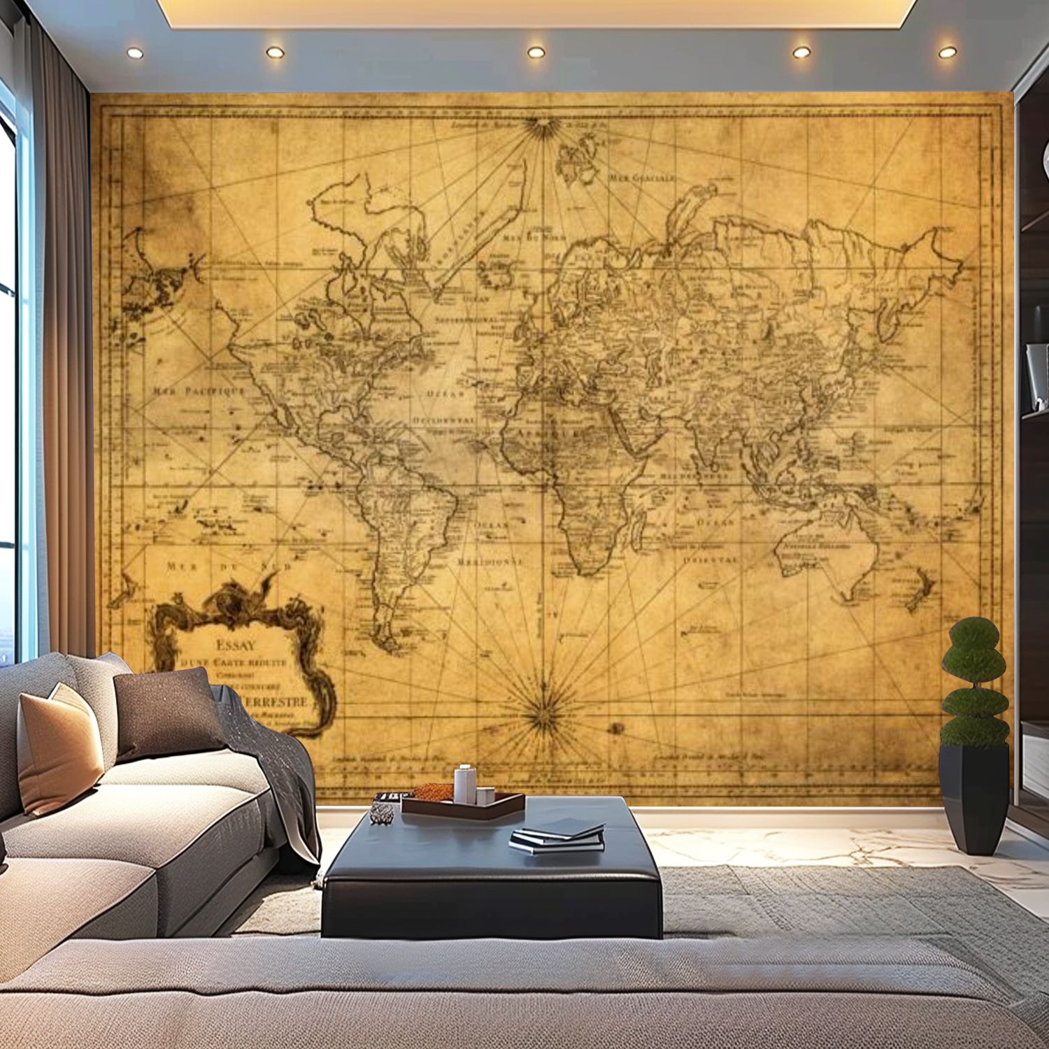 Peel and Stick Wallpaper Canvas vintage map world 1778 Modern Art Wall ...