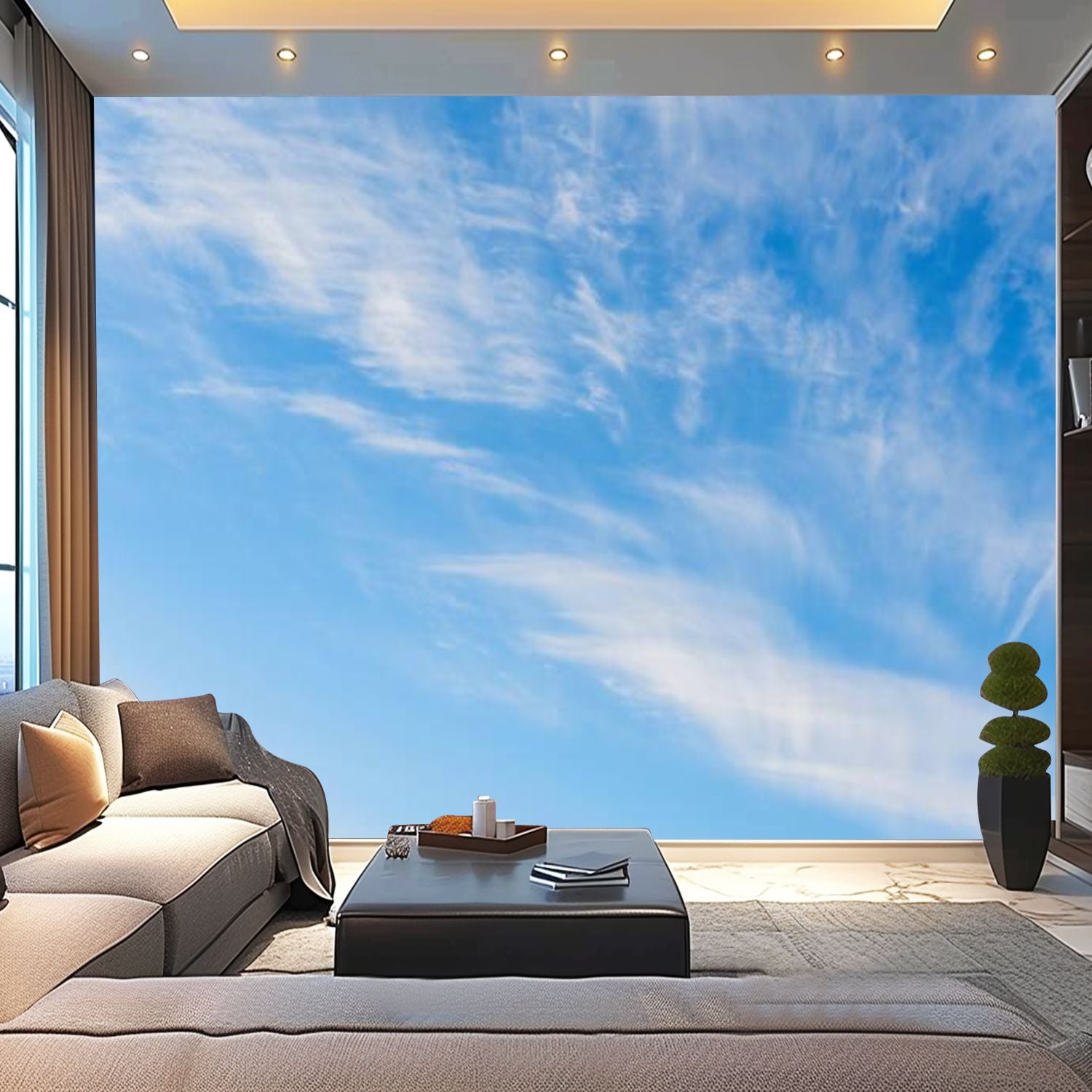 Peel and Stick Wallpaper Canvas white cirrus clouds pastel colored blue ...