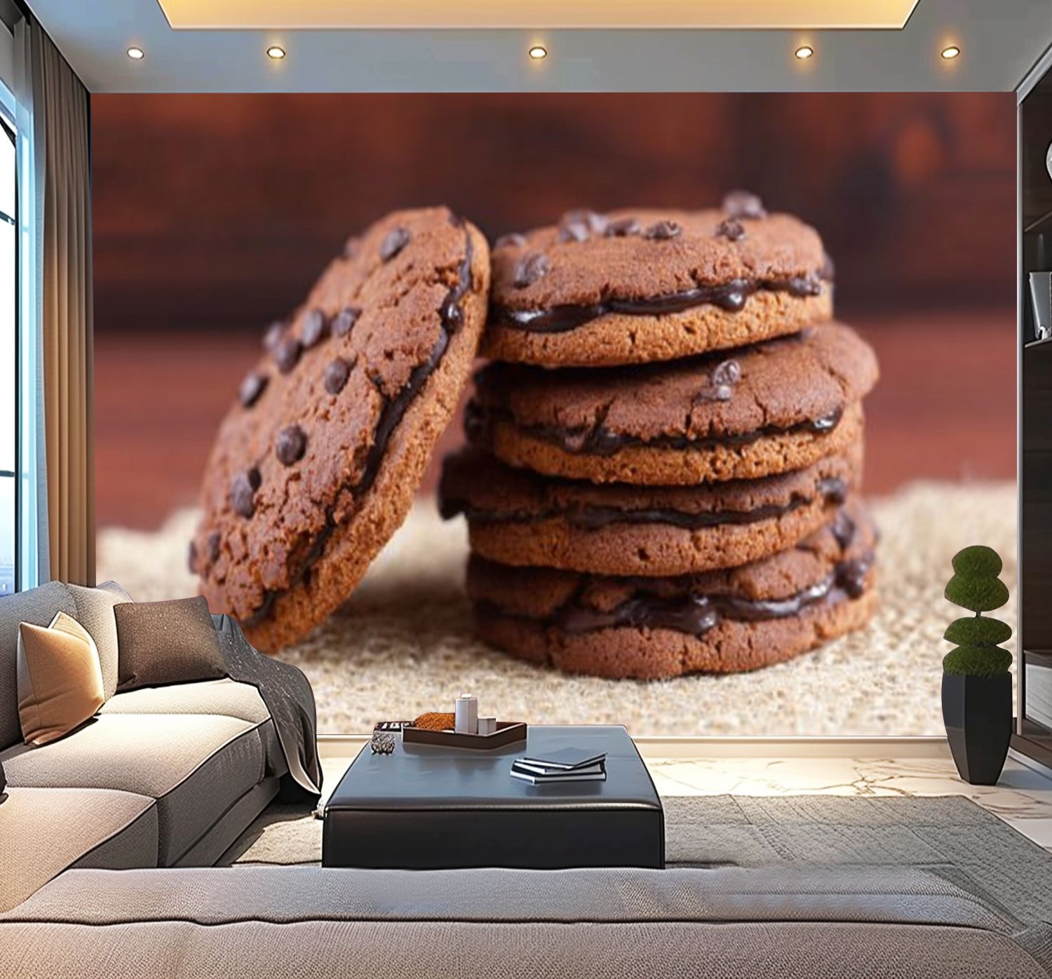Peel and Stick Wallpaper Chocolate chip cookies sackcloth wood table ...
