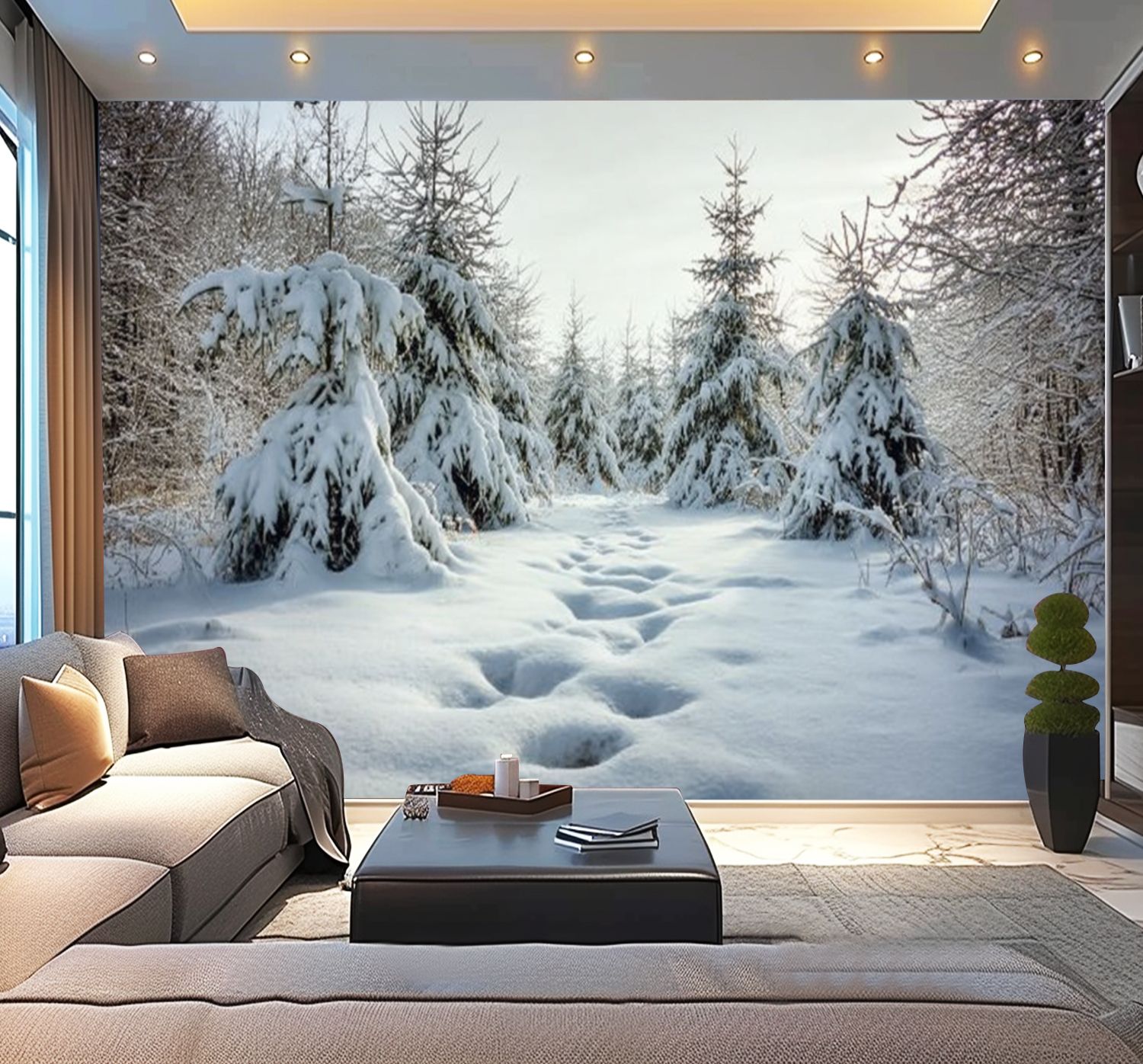 Peel and Stick Wallpaper Christmas new year trees covered snow winter ...