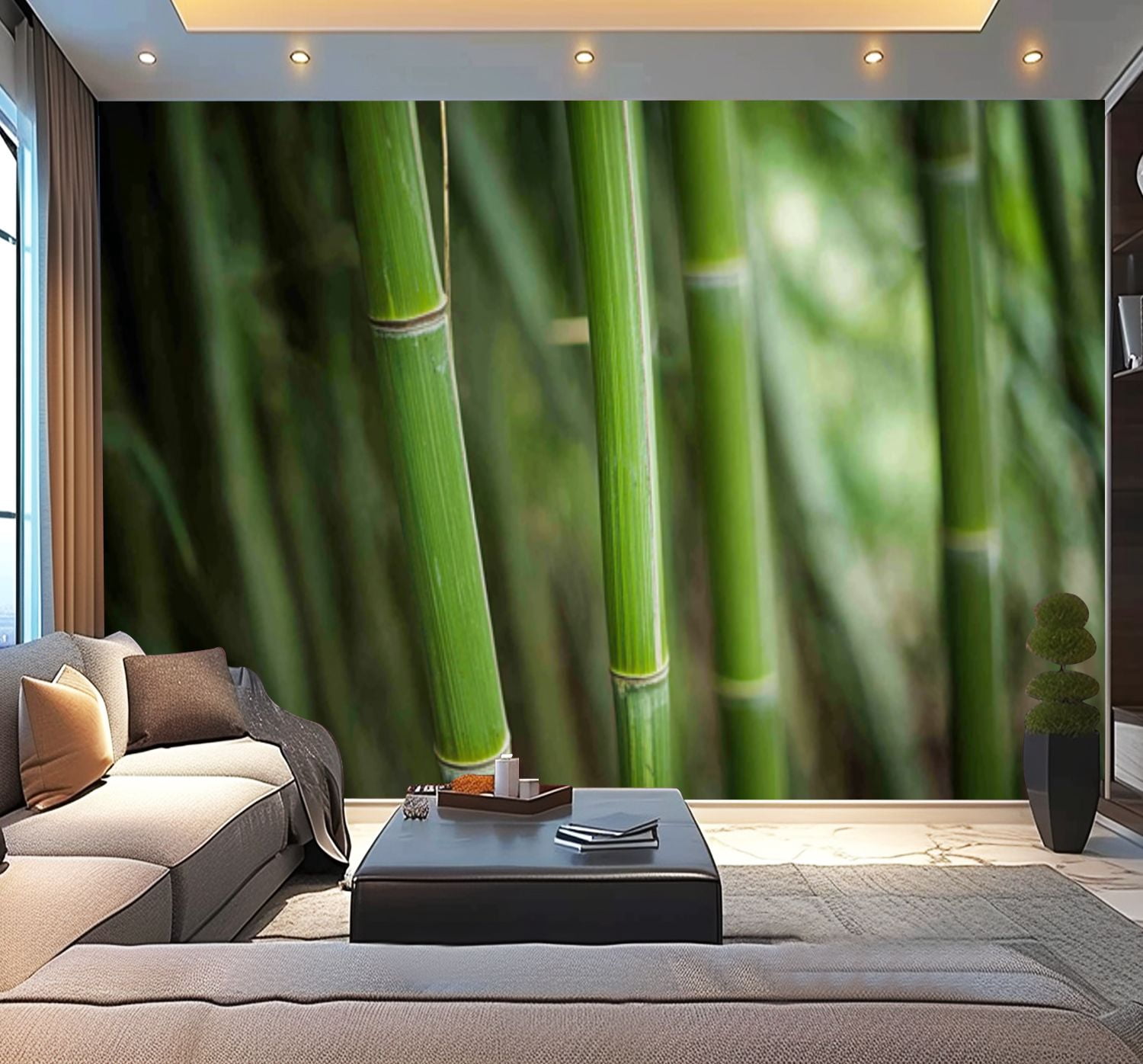 Peel and Stick Wallpaper Close up Green Bamboo Stems Natural Modern Art ...