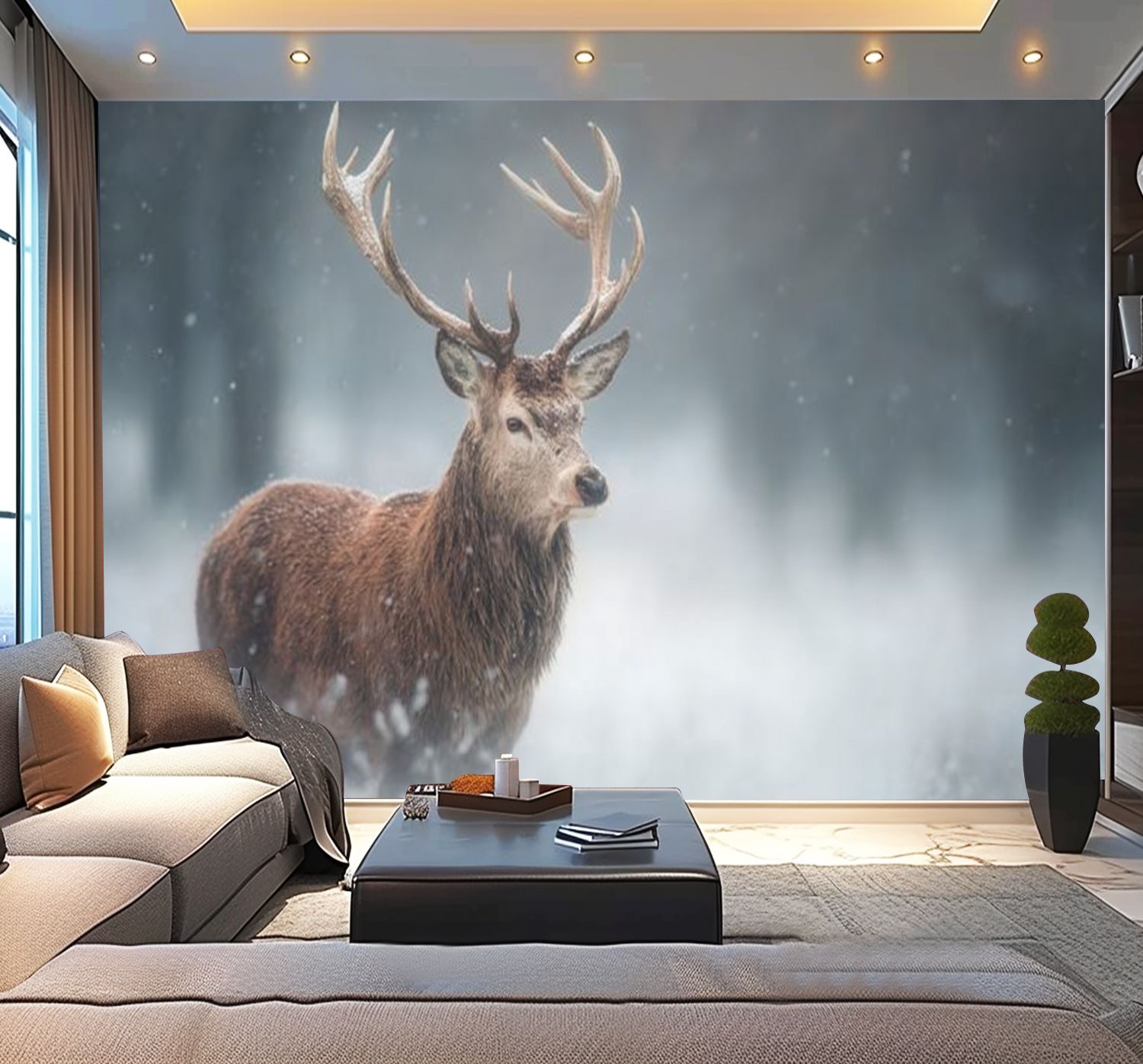 Peel and Stick Wallpaper Close up Red deer stag winter Modern Art Wall ...