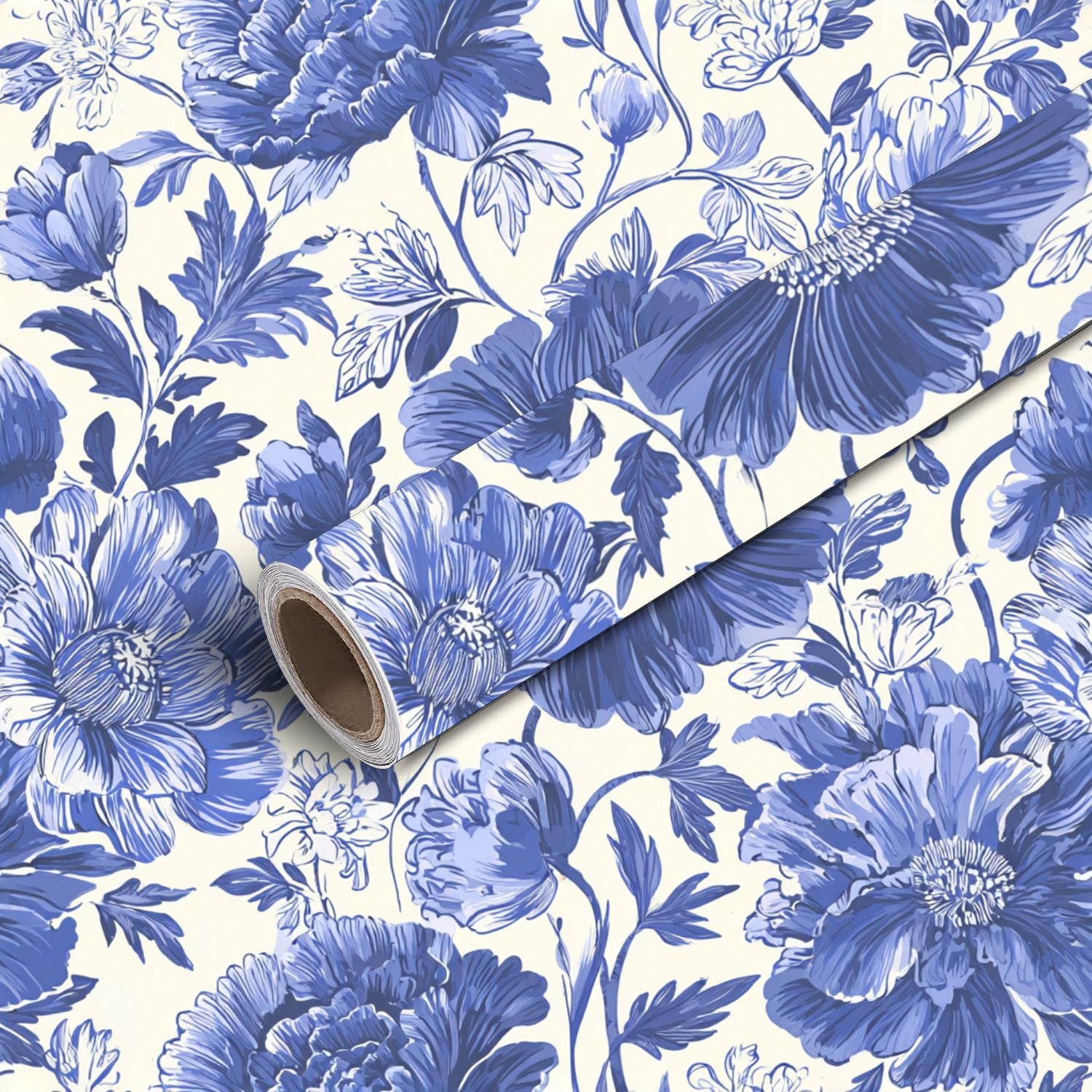 Peel and Stick Wallpaper Contact Paper Blue Floral Hand Drawn Peony ...