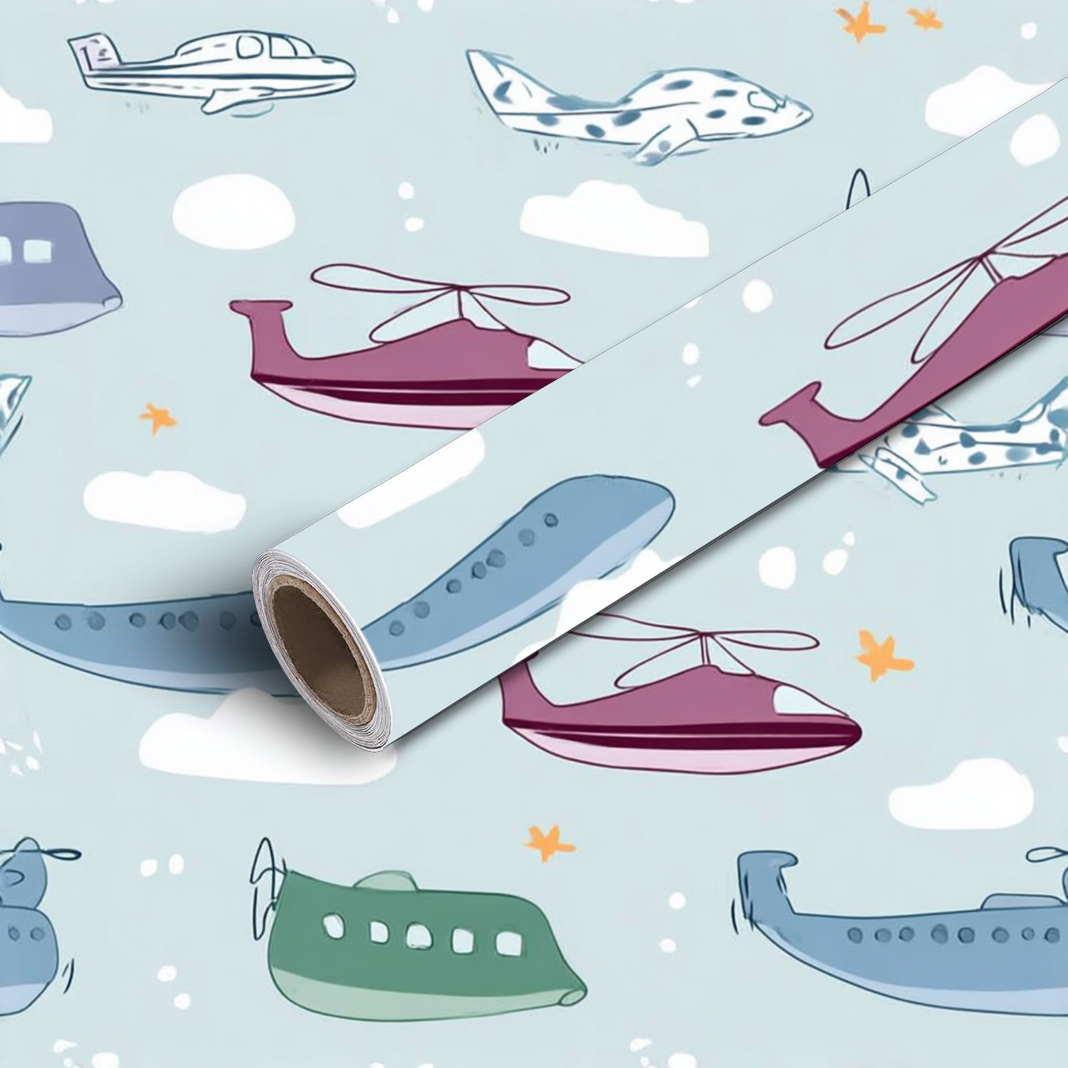 Peel and Stick Wallpaper Contact Paper Childish cute airplanes Flat ...
