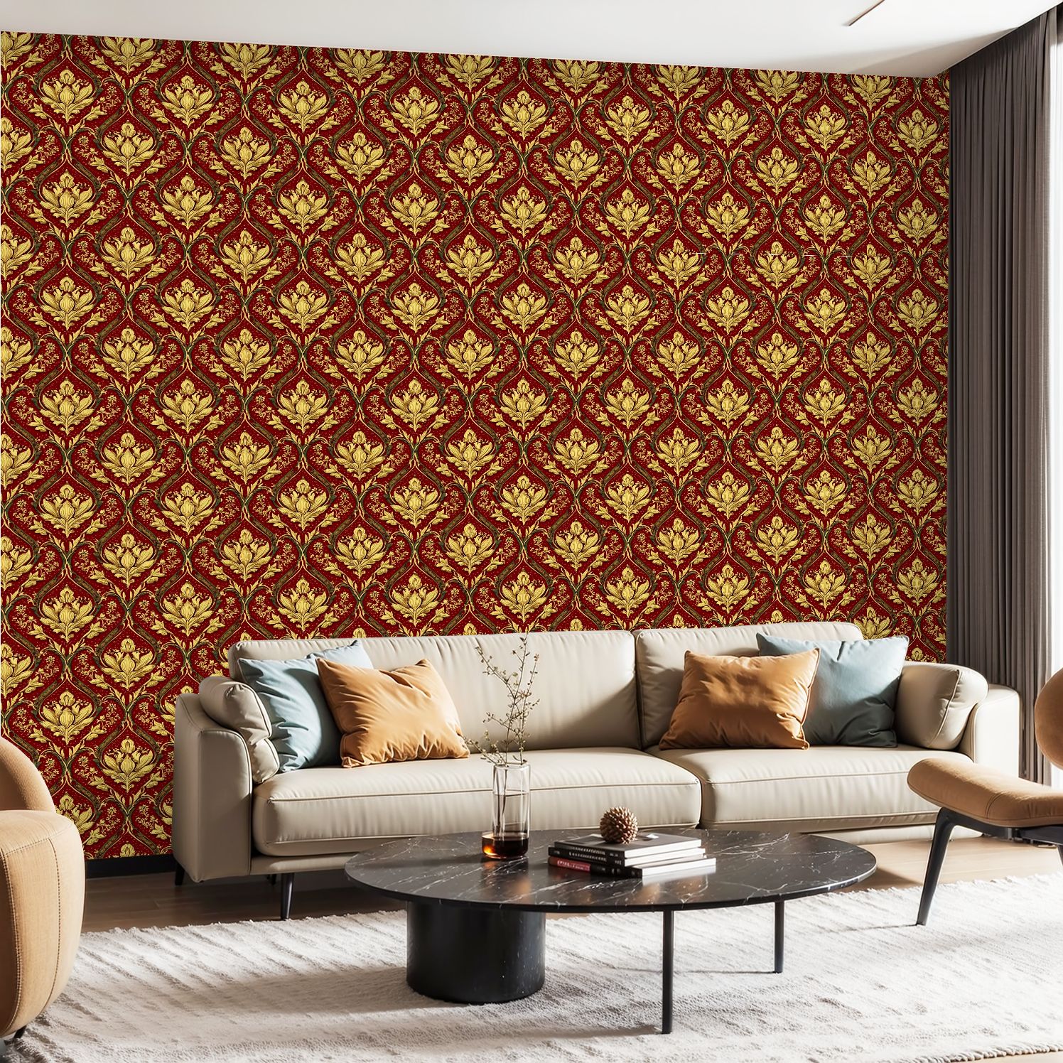 Peel and Stick Wallpaper Contact Paper Damask cream flowers blend ...