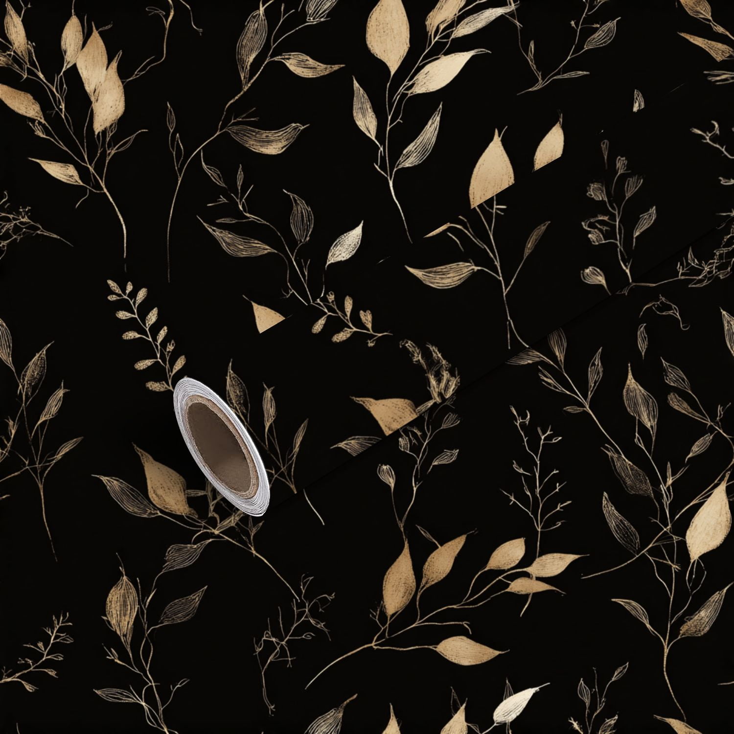 Peel and Stick Wallpaper Contact Paper Gold Botanical Leaf Black ...