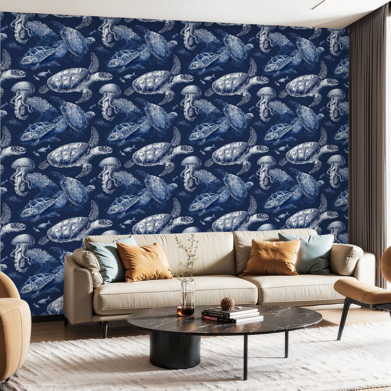 Peel and Stick Wallpaper Contact Paper Navy Coastal Blue Modern Vintage ...