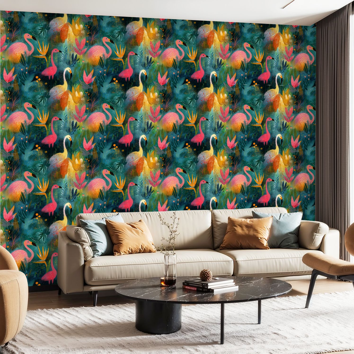 Peel and Stick Wallpaper Contact Paper Pink Tropical Green Orange ...