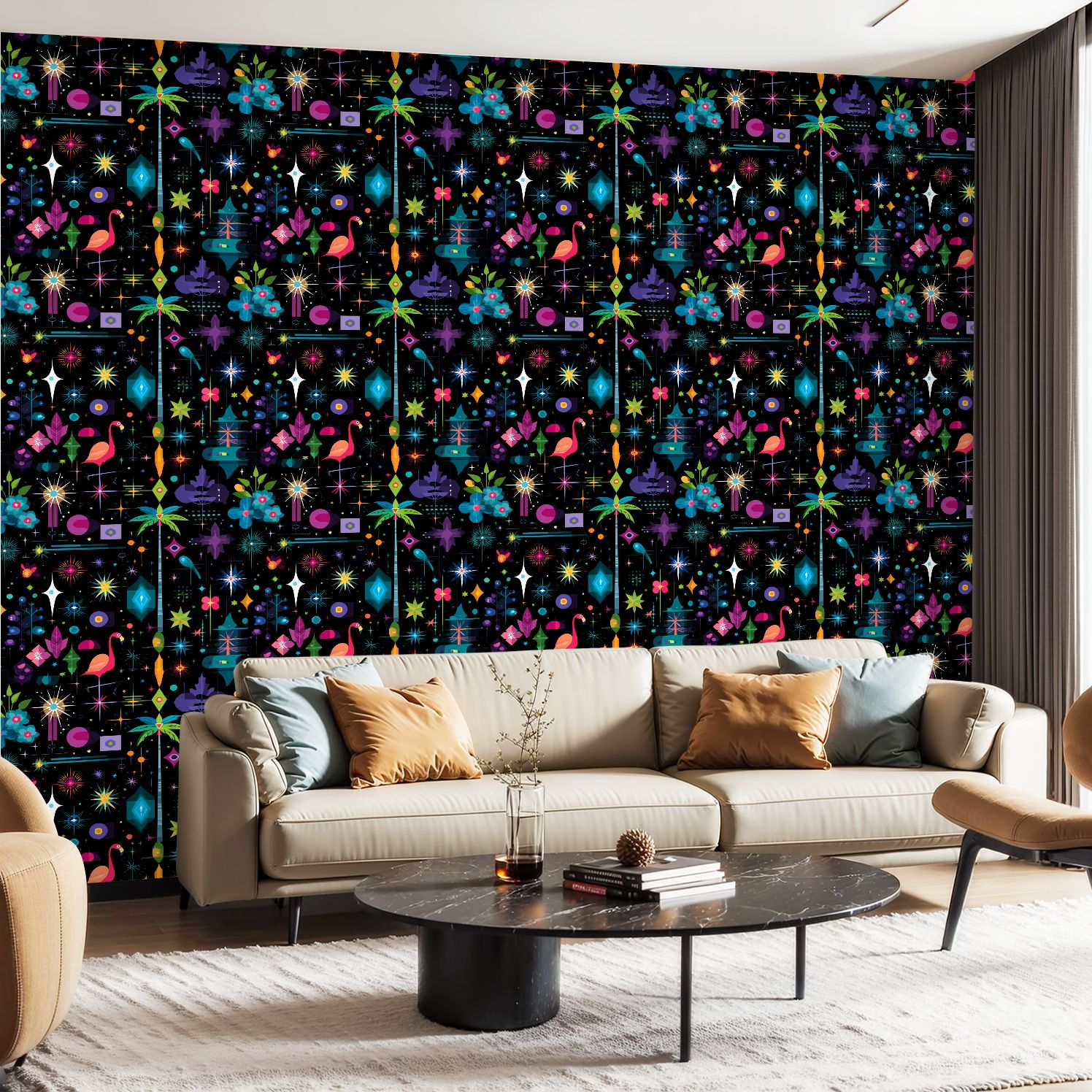 Peel and Stick Wallpaper Contact Paper Retro Diamonds 1950s Flamingos ...