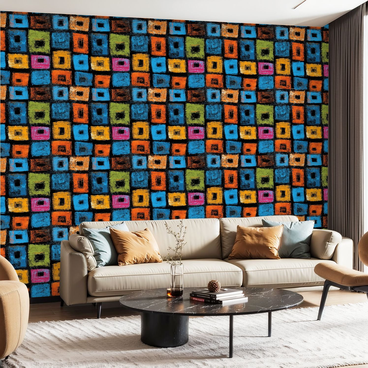 Peel and Stick Wallpaper Contact Paper Retro Peel Stick Patchwork ...