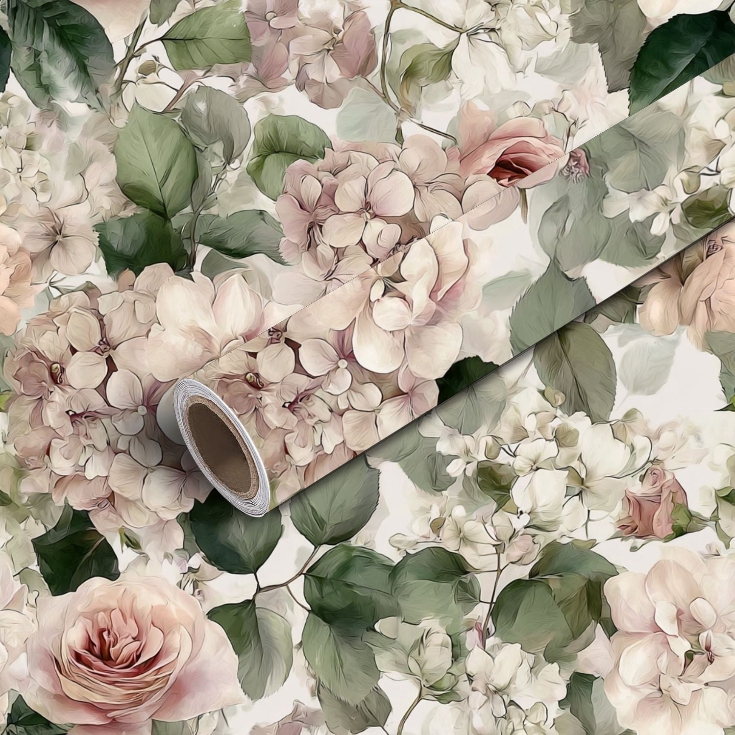 Peel and Stick Wallpaper Contact Paper Roses Hydrangeas Floral Soft ...