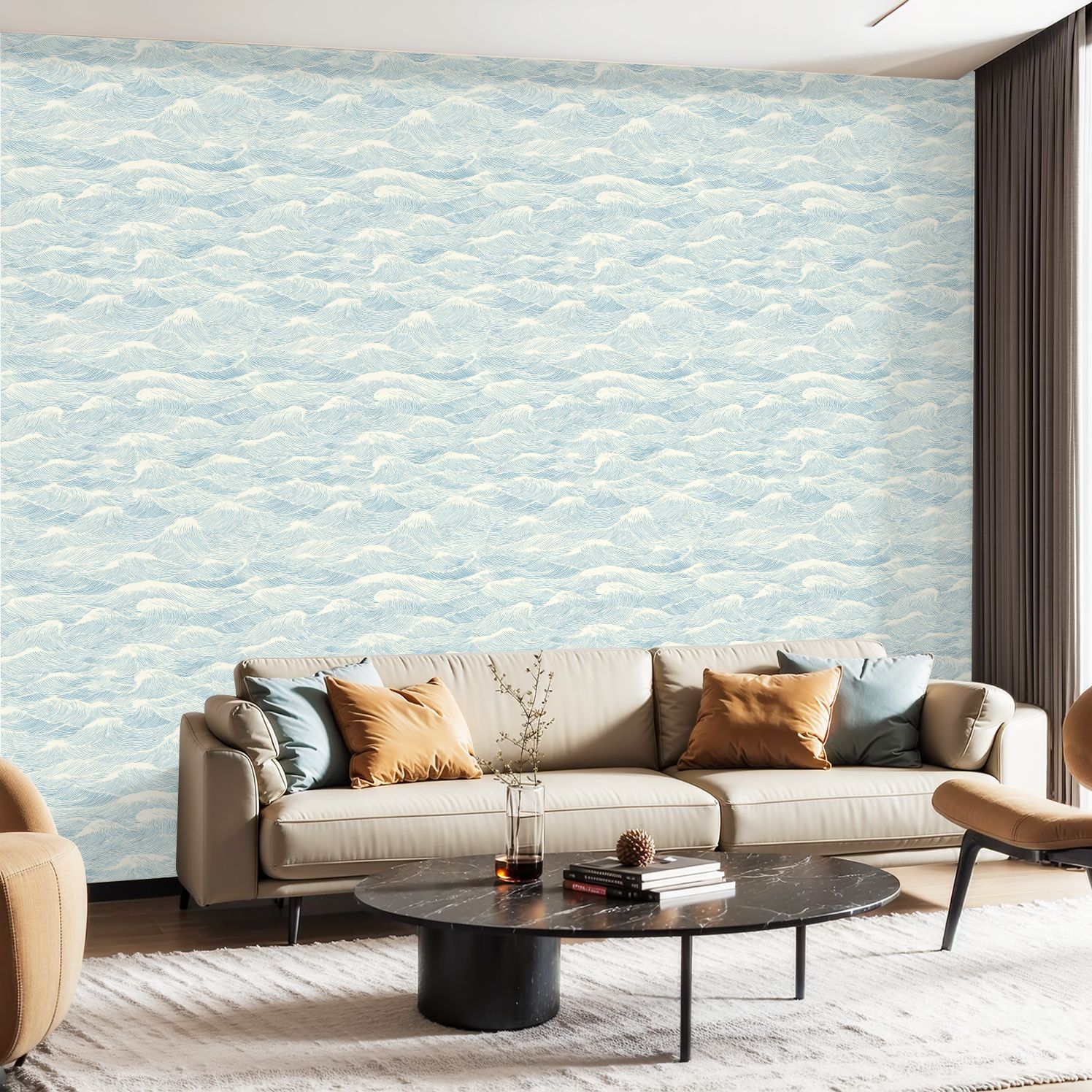 Peel and Stick Wallpaper Contact Paper Soft Blue Ocean Waves Self ...